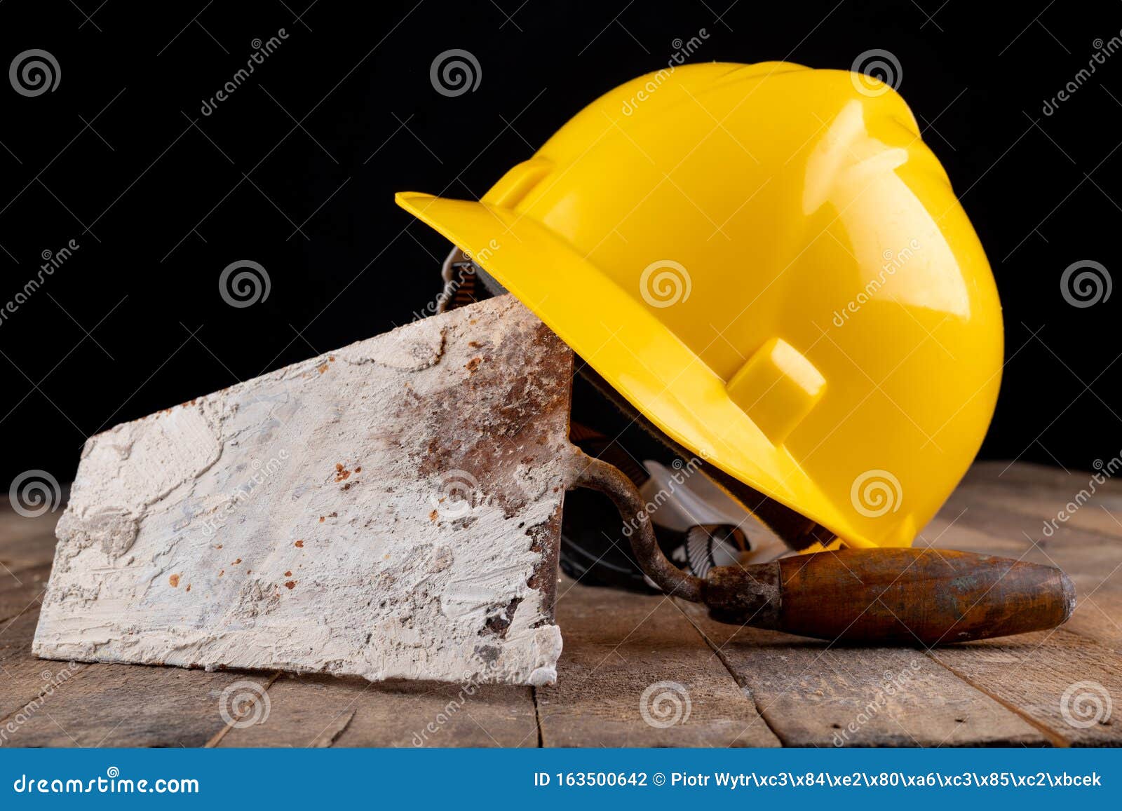 Protective Helmet and Tools for Bricklayer. Work Accessories for ...