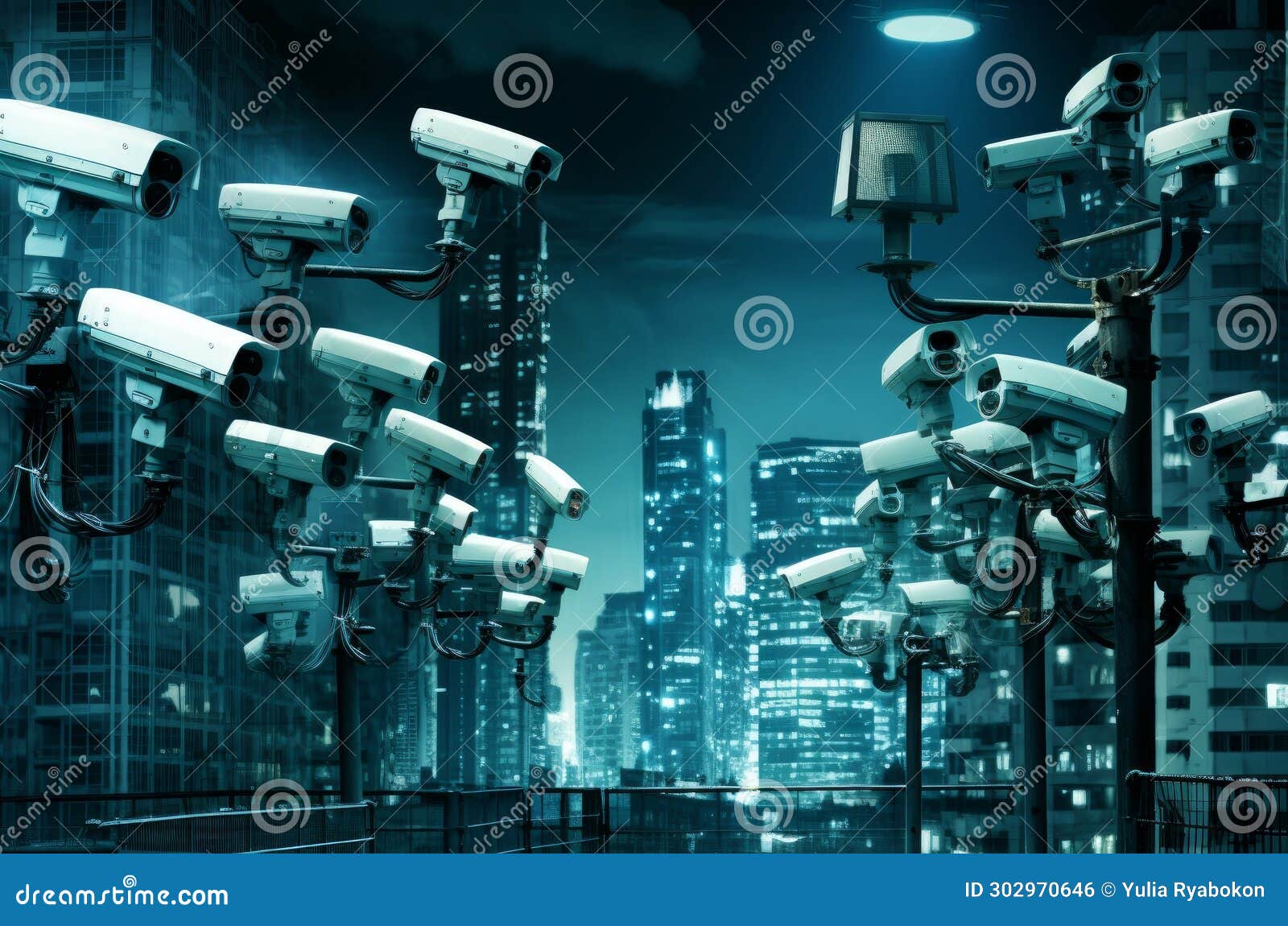 Protective Lots Cctv Security Cameras. Generate Ai Stock Illustration ...