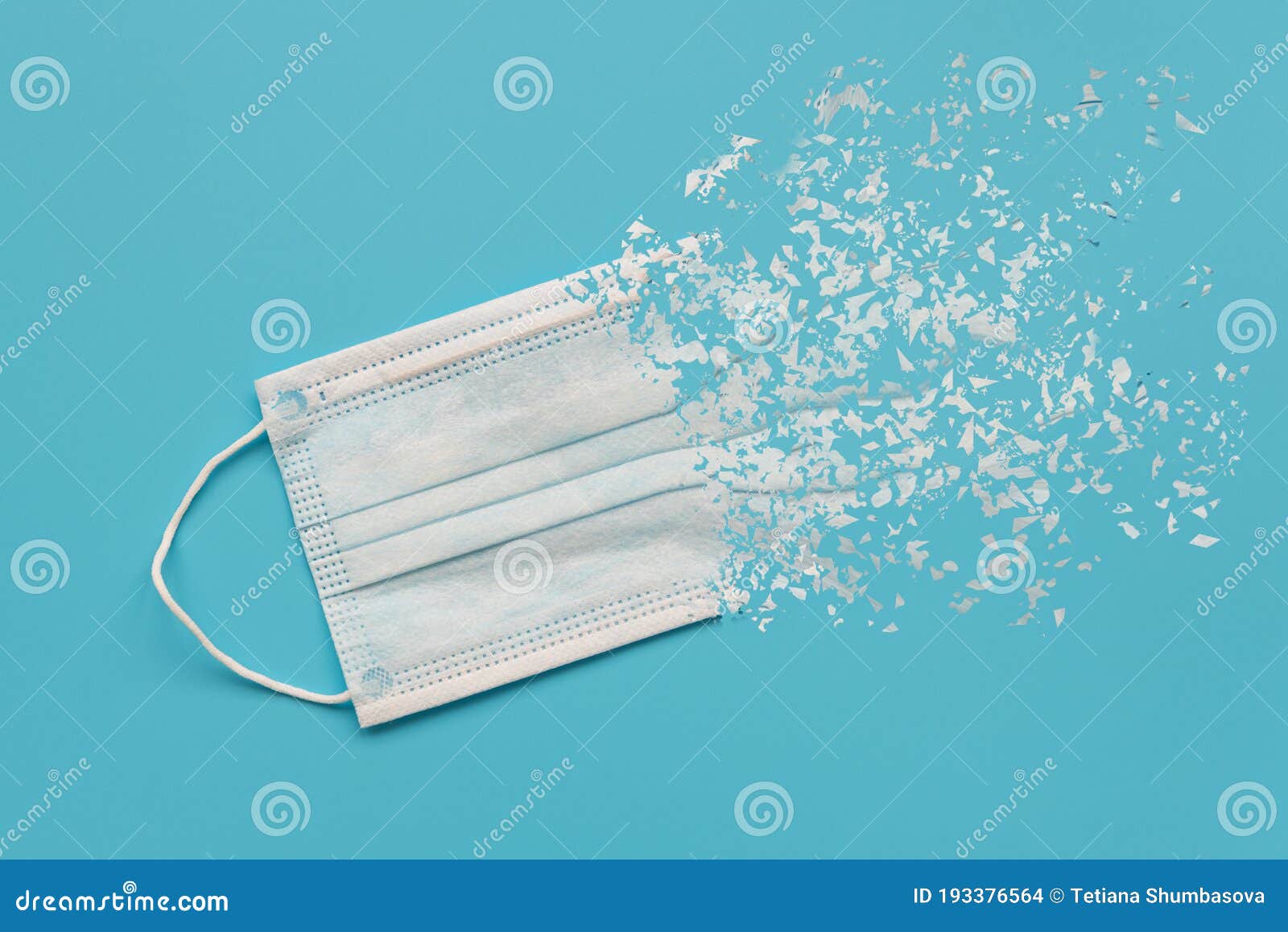 Protective Mask with Dispersion Effect on Blue Background. Covid-19 ...