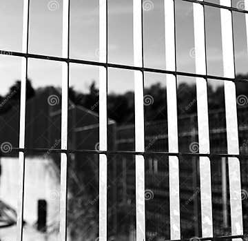 Protective Railing in a Prison with Black and White Effect Stock Image ...