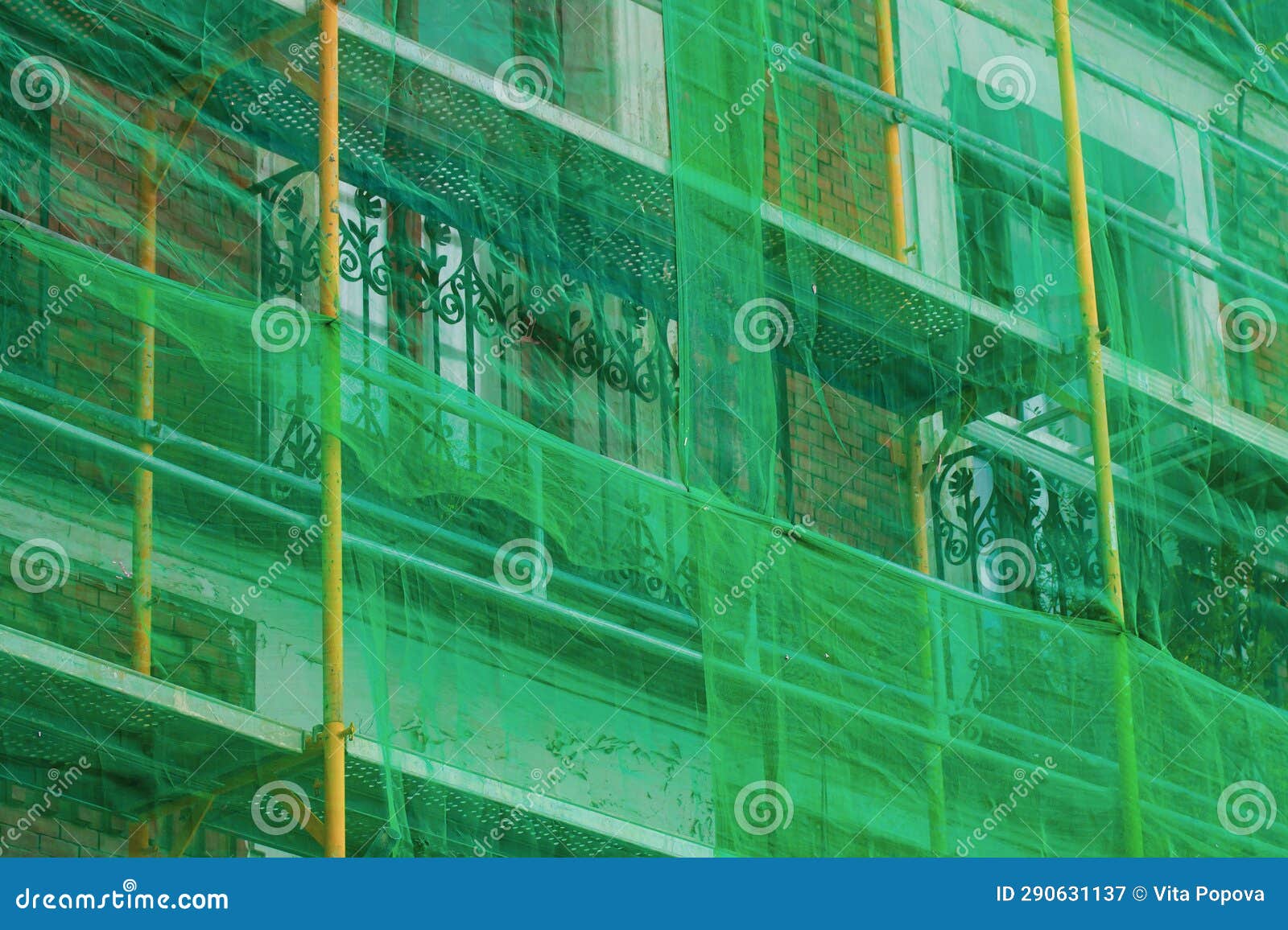 Protective Netting Mesh Scaffolding, Building Grid Covers Facade of Old ...