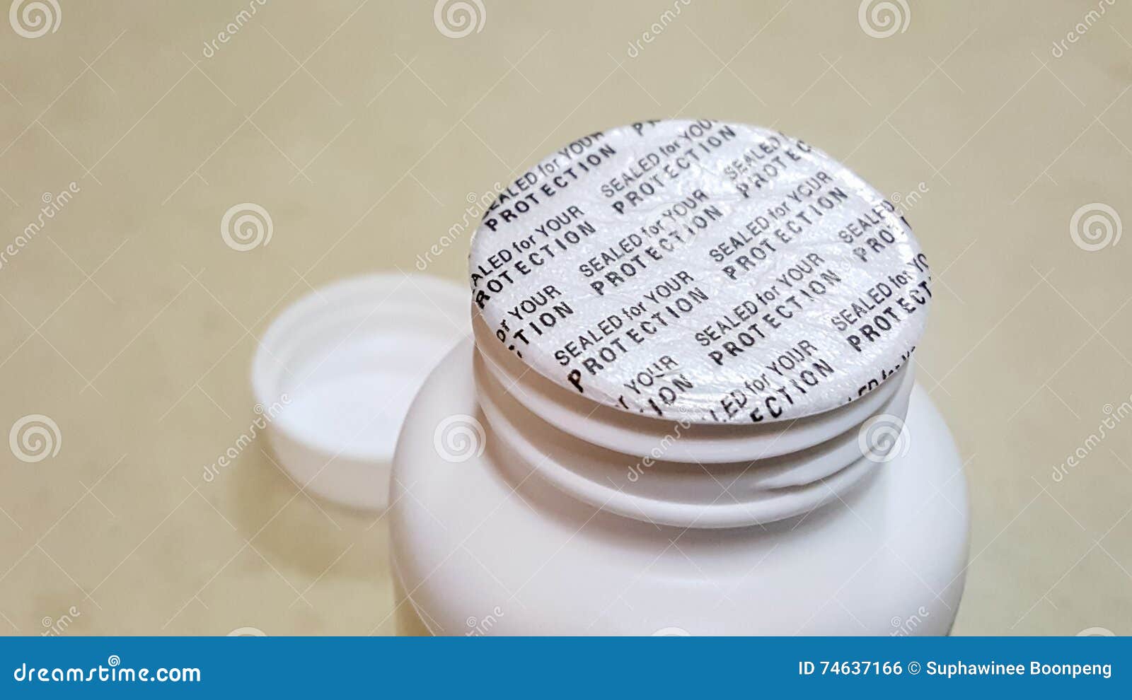 Protective Sealed on Top of White Plastic Bottle for Protection Stock ...