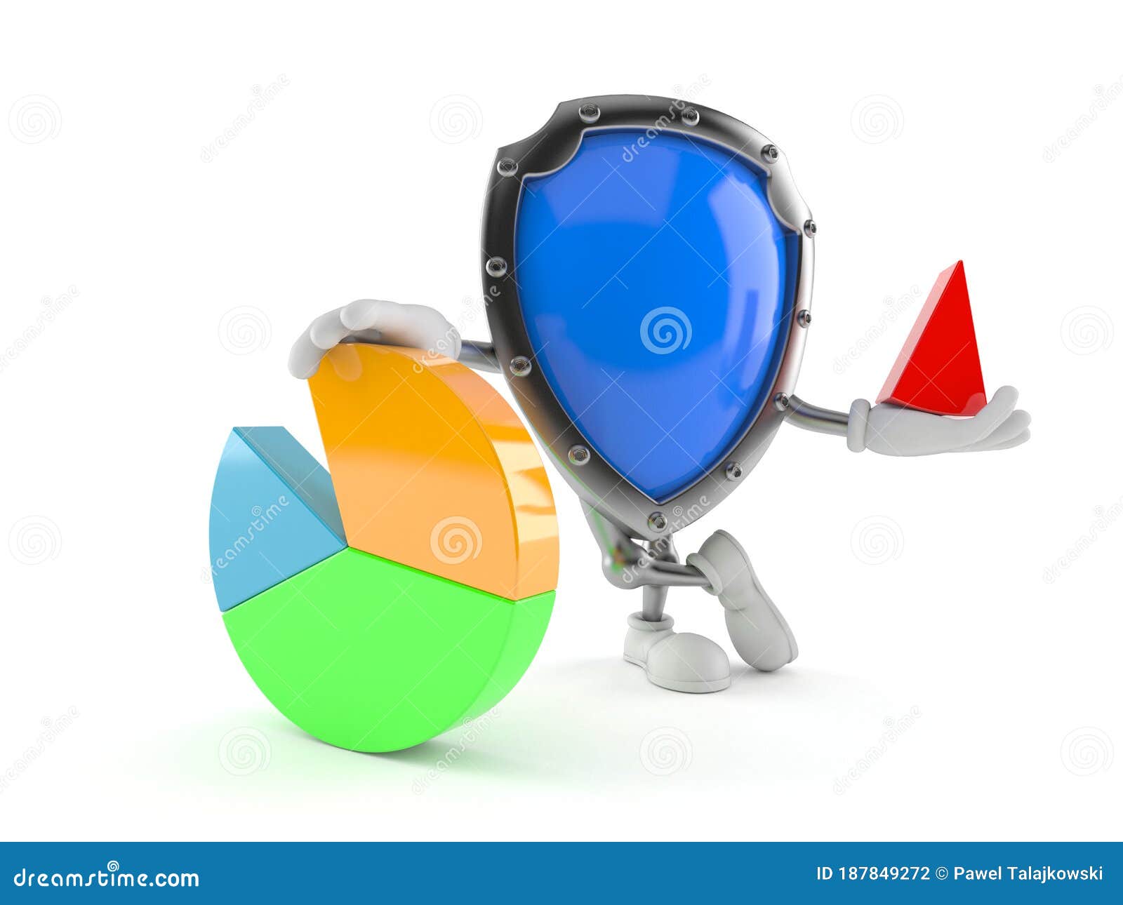 Protective Shield Character with Pie Chart Stock Illustration ...