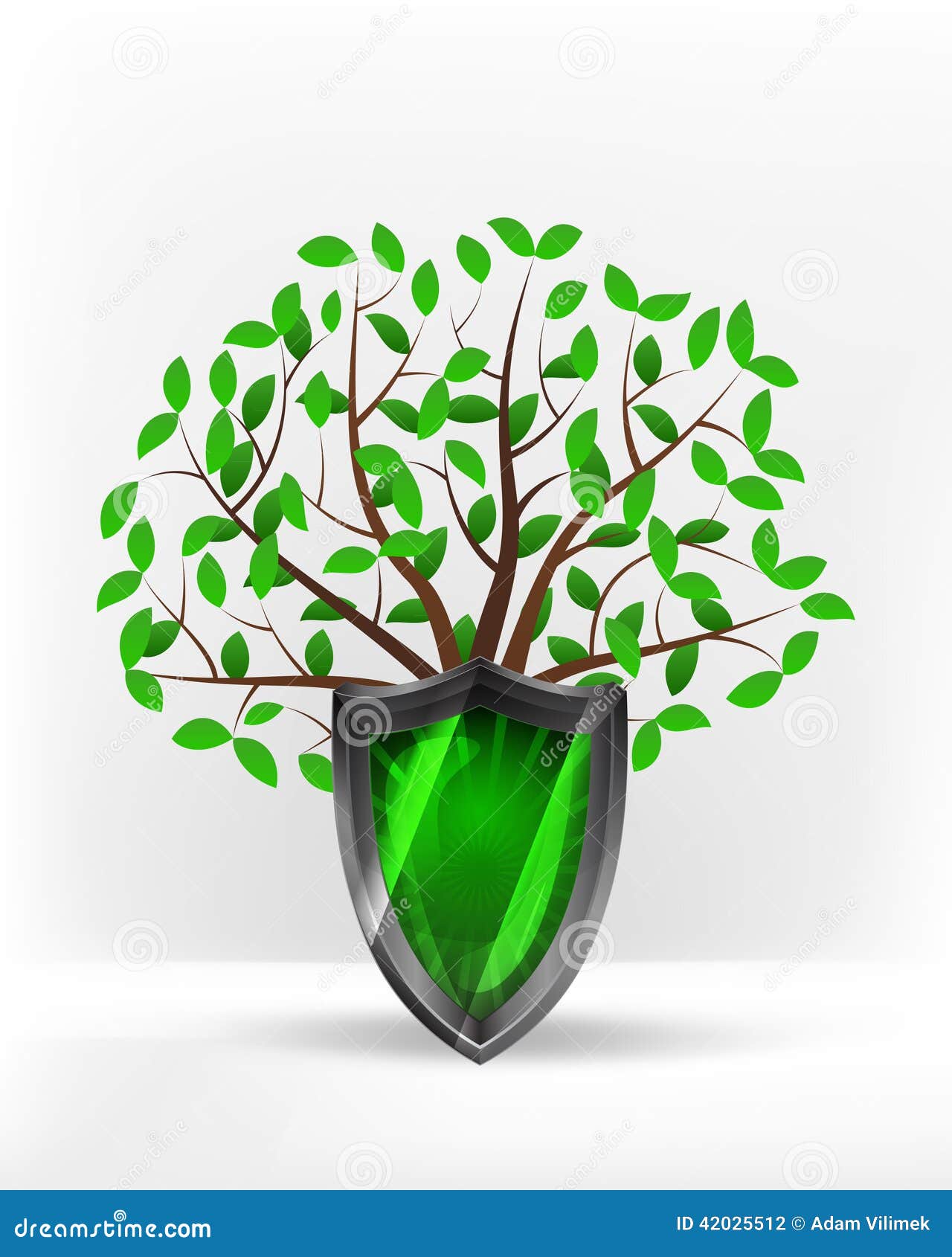 Protective Shield in Front of Green Leafy Tree Vector Stock ...