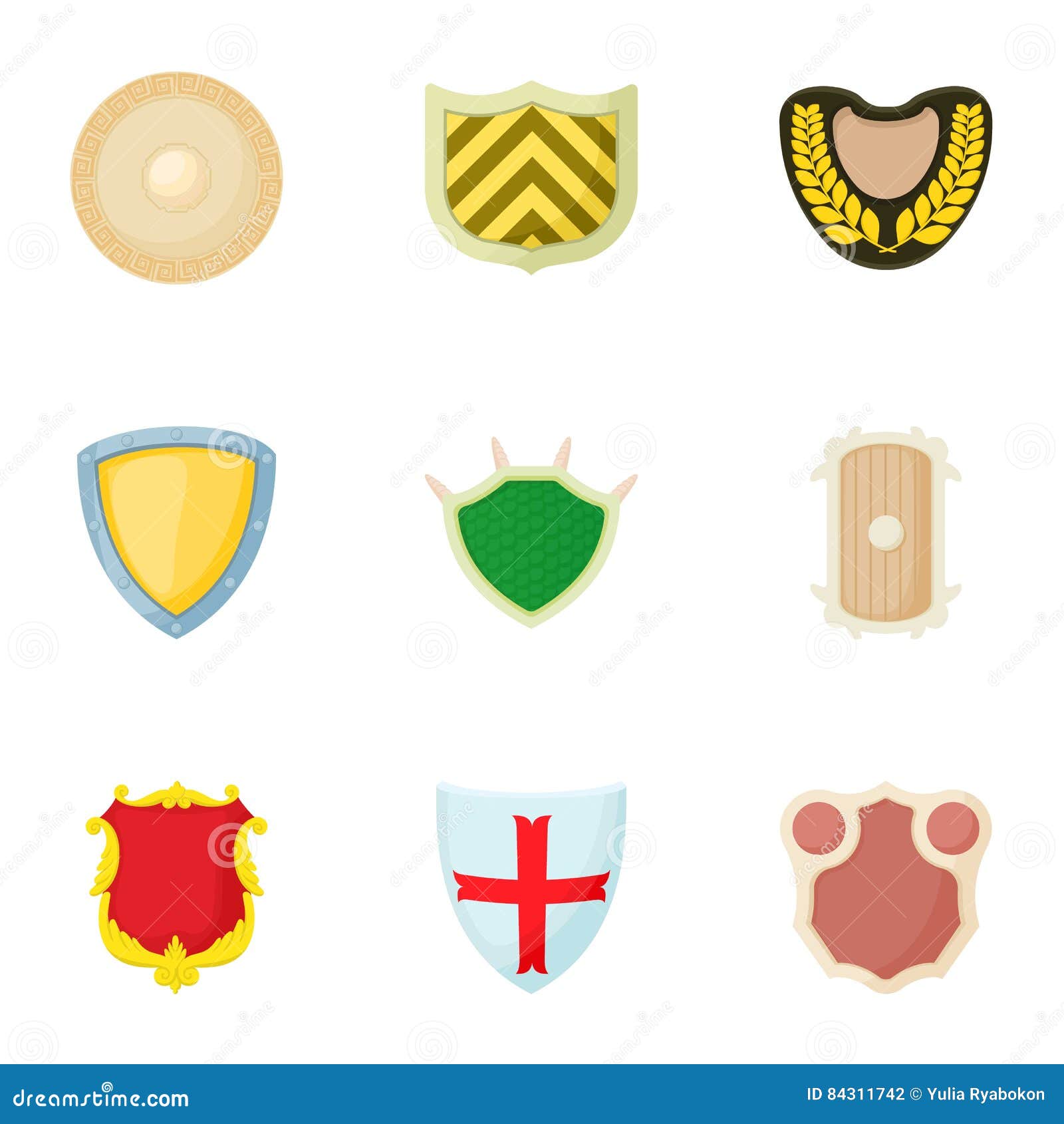 Protective Shield Icons Set, Cartoon Style Stock Vector - Illustration ...