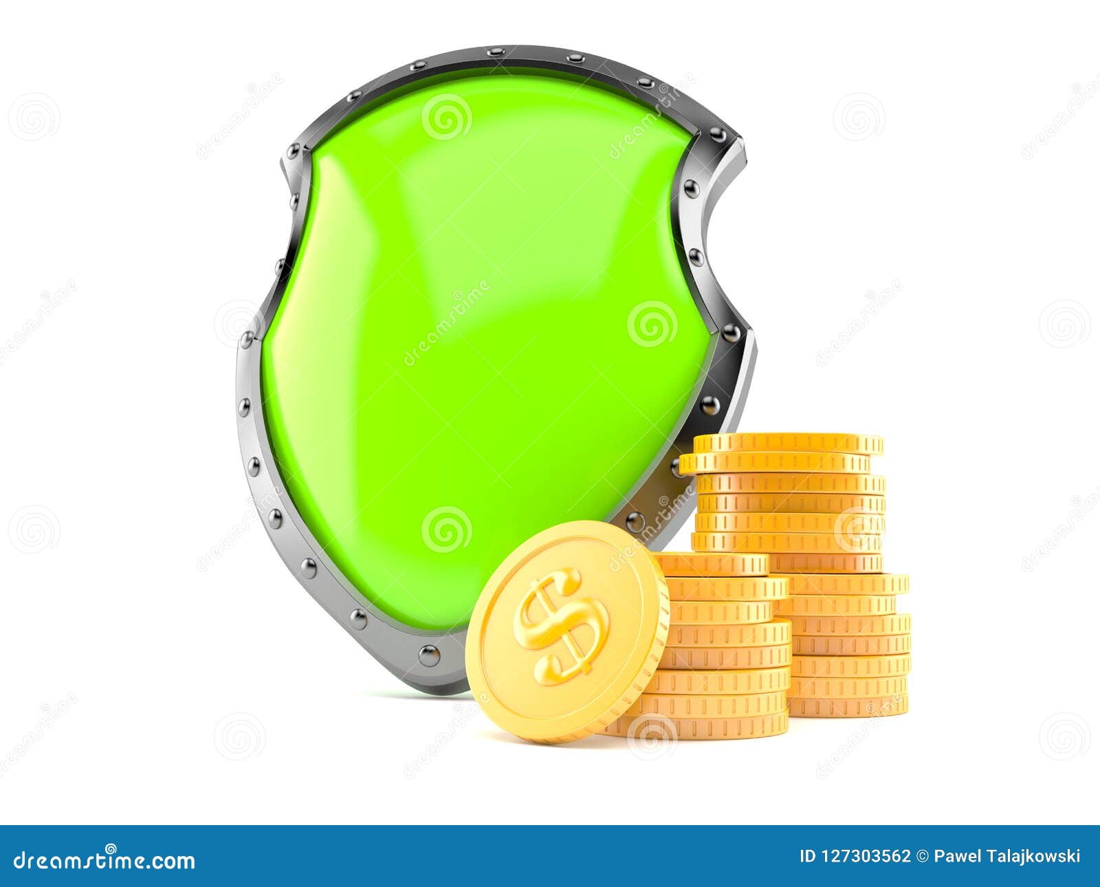 Protective Shield with Stack of Coins Stock Illustration - Illustration ...