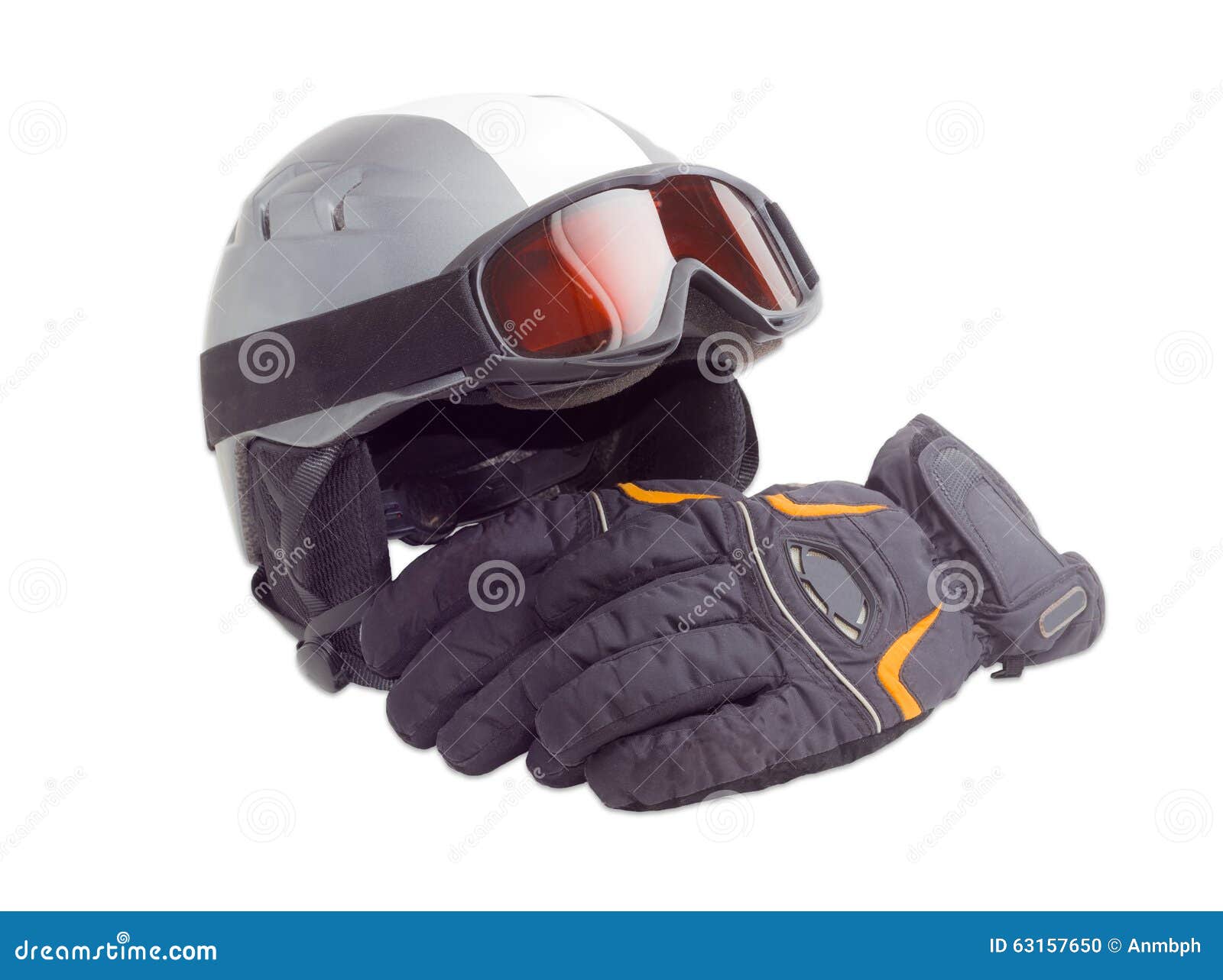 Protective Ski Helmet, Ski Goggles and Ski Glove Stock Photo - Image of ...