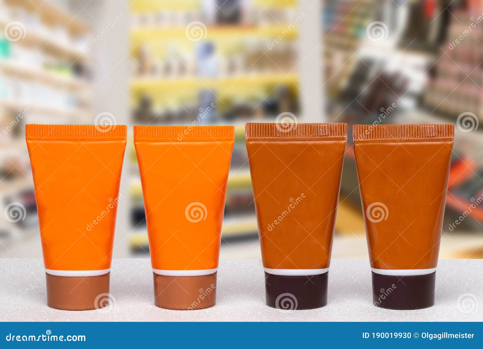 Protective Sunscreen. a Collection of Four Empty Bottles or Tubes of ...