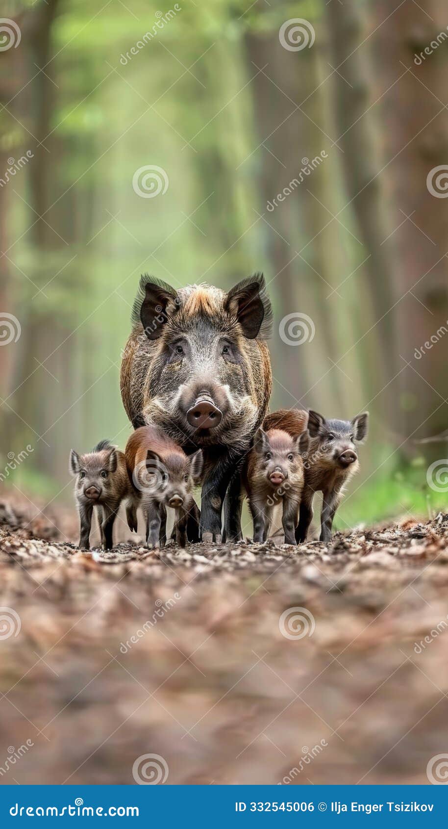 Boar And Piglets Cartoon Style. Cute Hog And Offspring Isolated. Wild ...