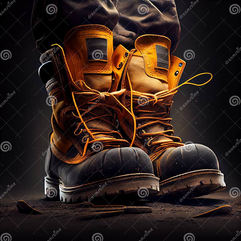 Protective Worker Boots on the Background of Production. Work Clothes ...