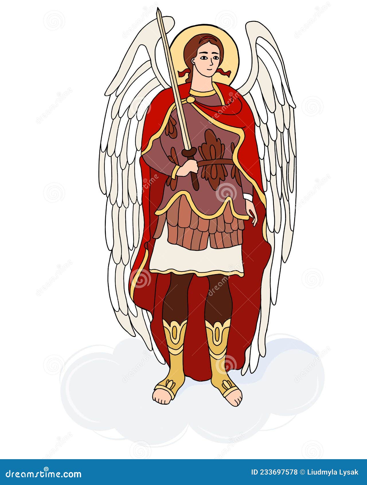 Protector and Warrior Archangel Michael in Armor with Sword. Vector ...