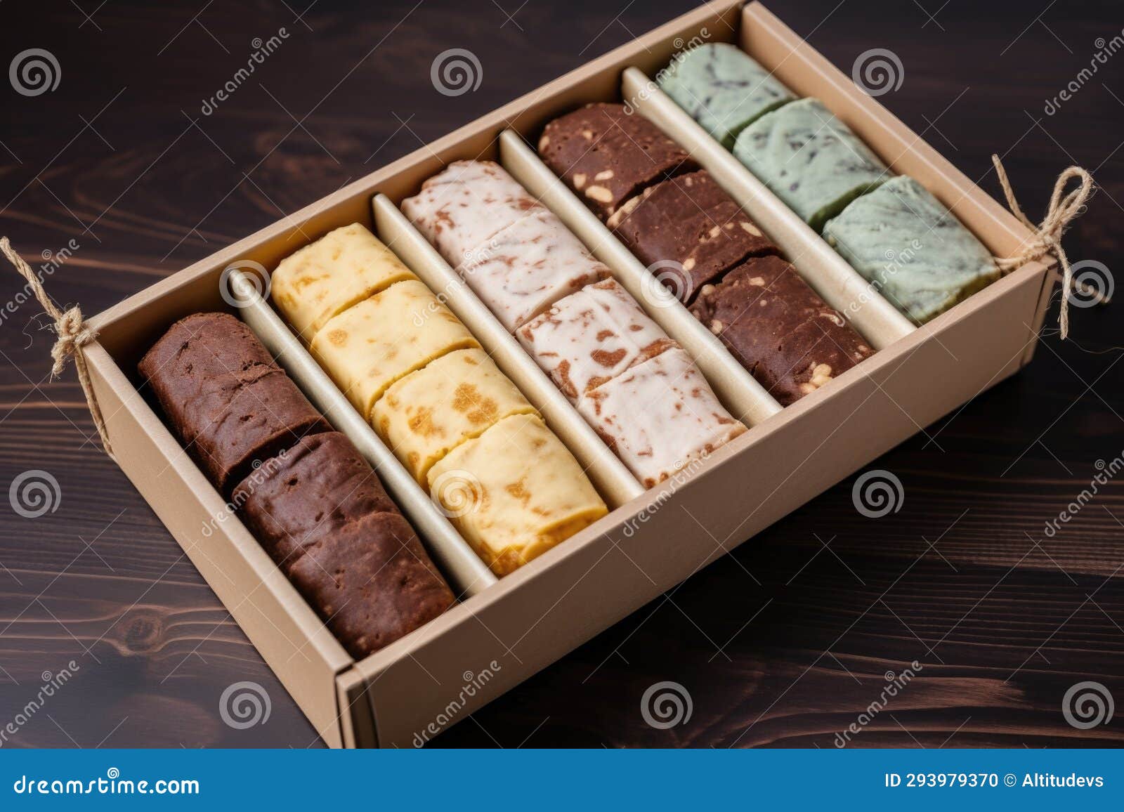 Protein Bars Assorted in a Wooden Box Stock Illustration - Illustration ...