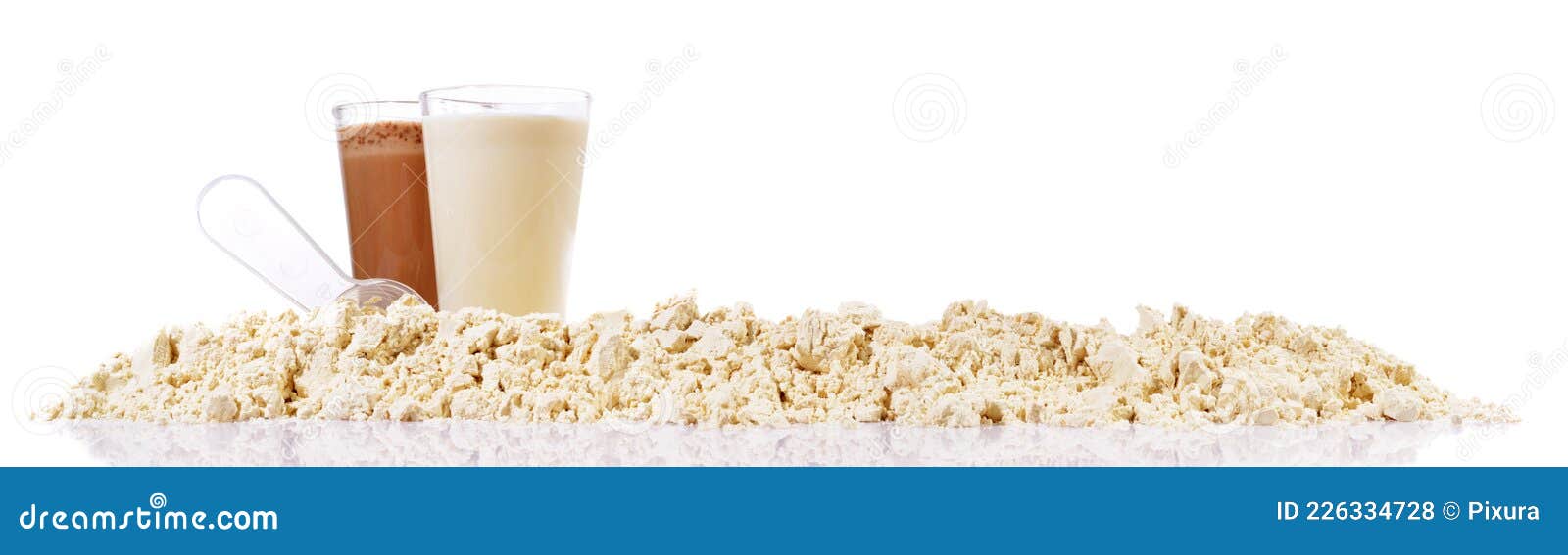 Protein Powder Banner with Chocolate and Vanilla Shake Isolated on ...