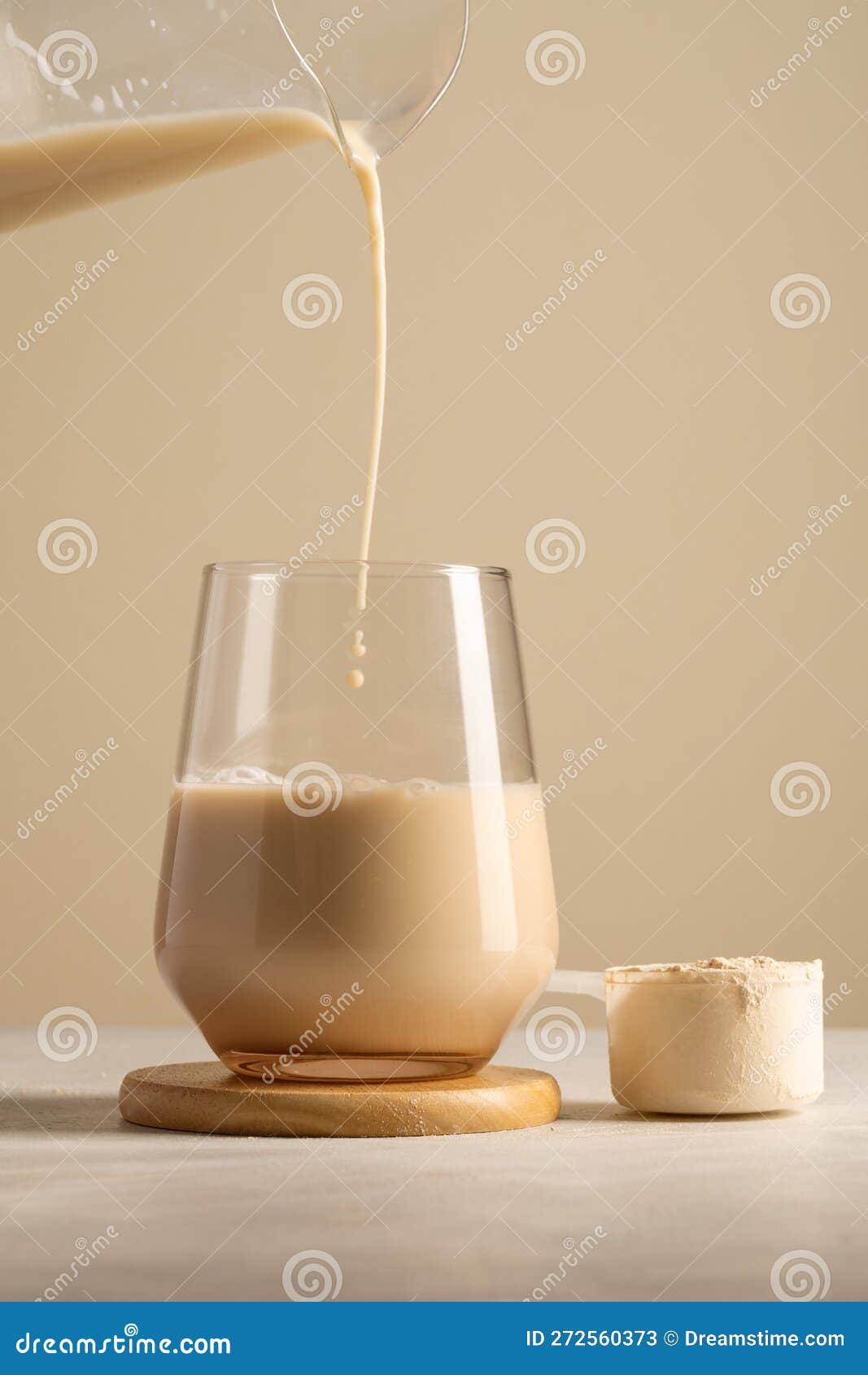 Protein Powder. Pouring Chocolate Drink in a Glass. Stock Image - Image ...