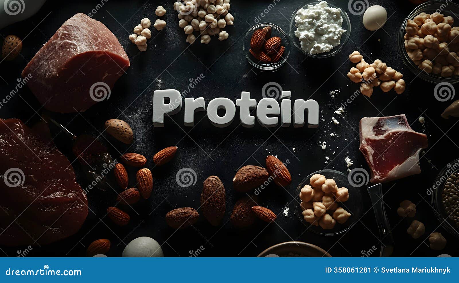Protein-rich Foods Assortment Including Meat, Nuts, and Dairy Stock ...