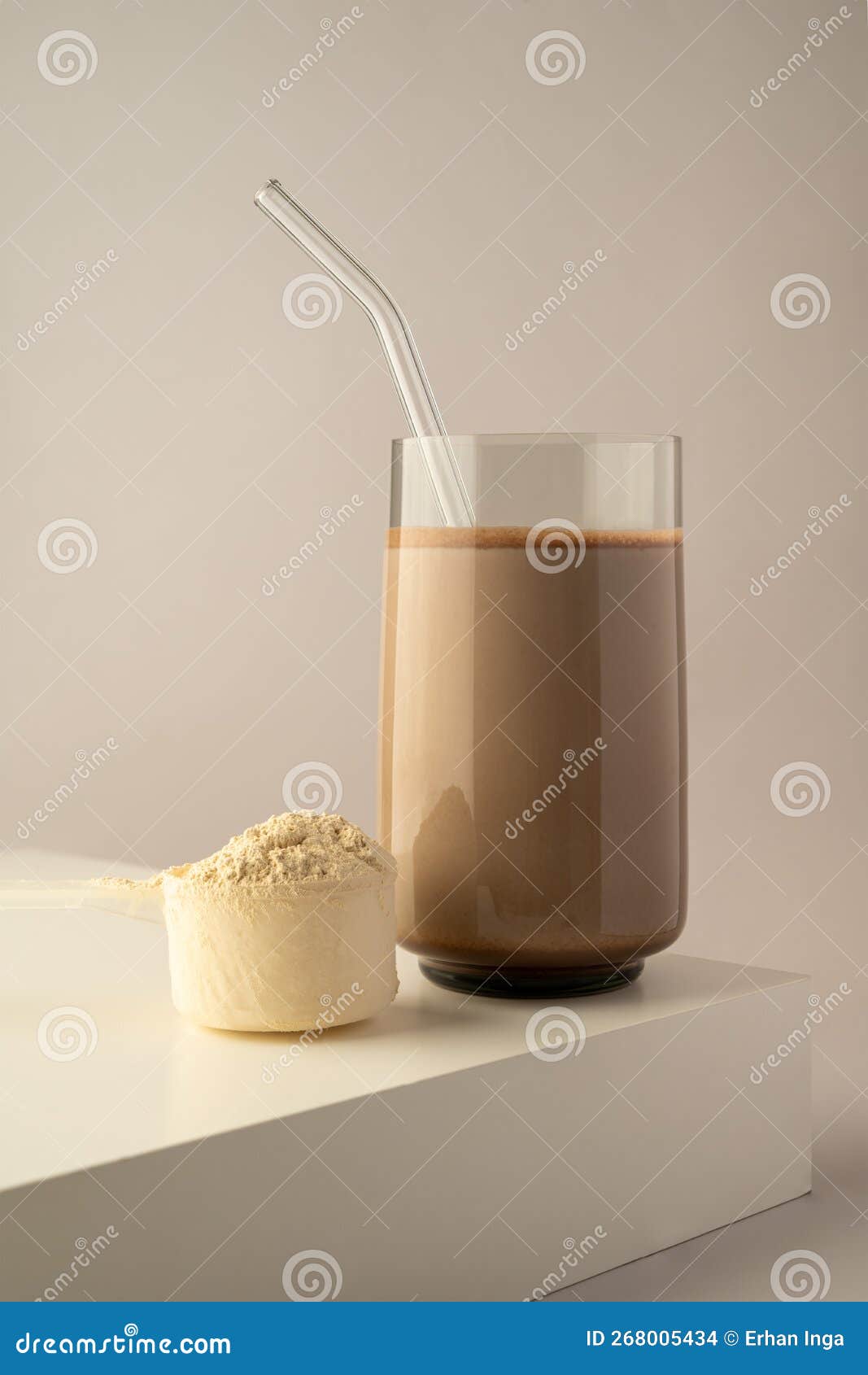 Protein Shake, Drink with Protein Rice Powder with Glass Straw. Stock ...