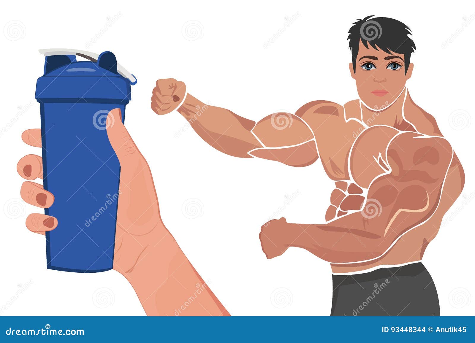 Protein Shaker and Posing Bodybuilder, Vector Illustration Stock Vector ...