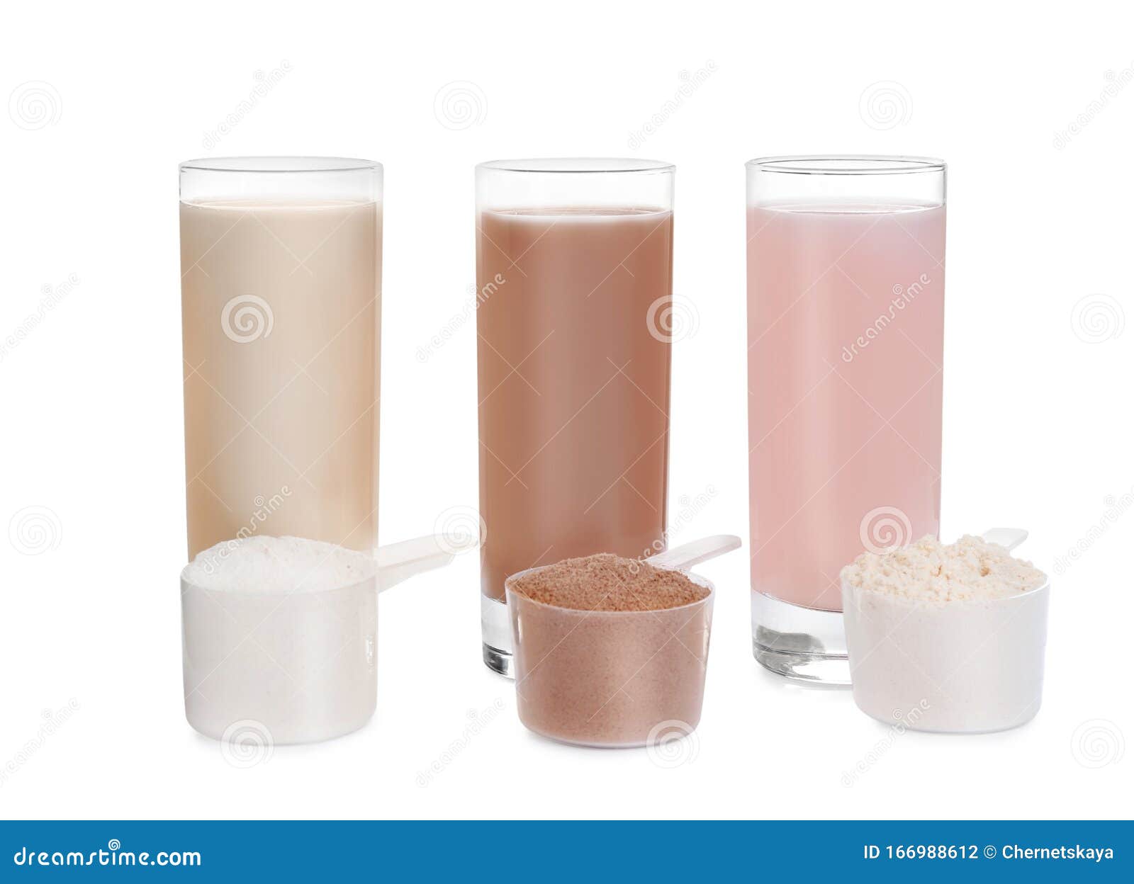 Protein Shakes and Different Types of Powder on White Stock Photo ...