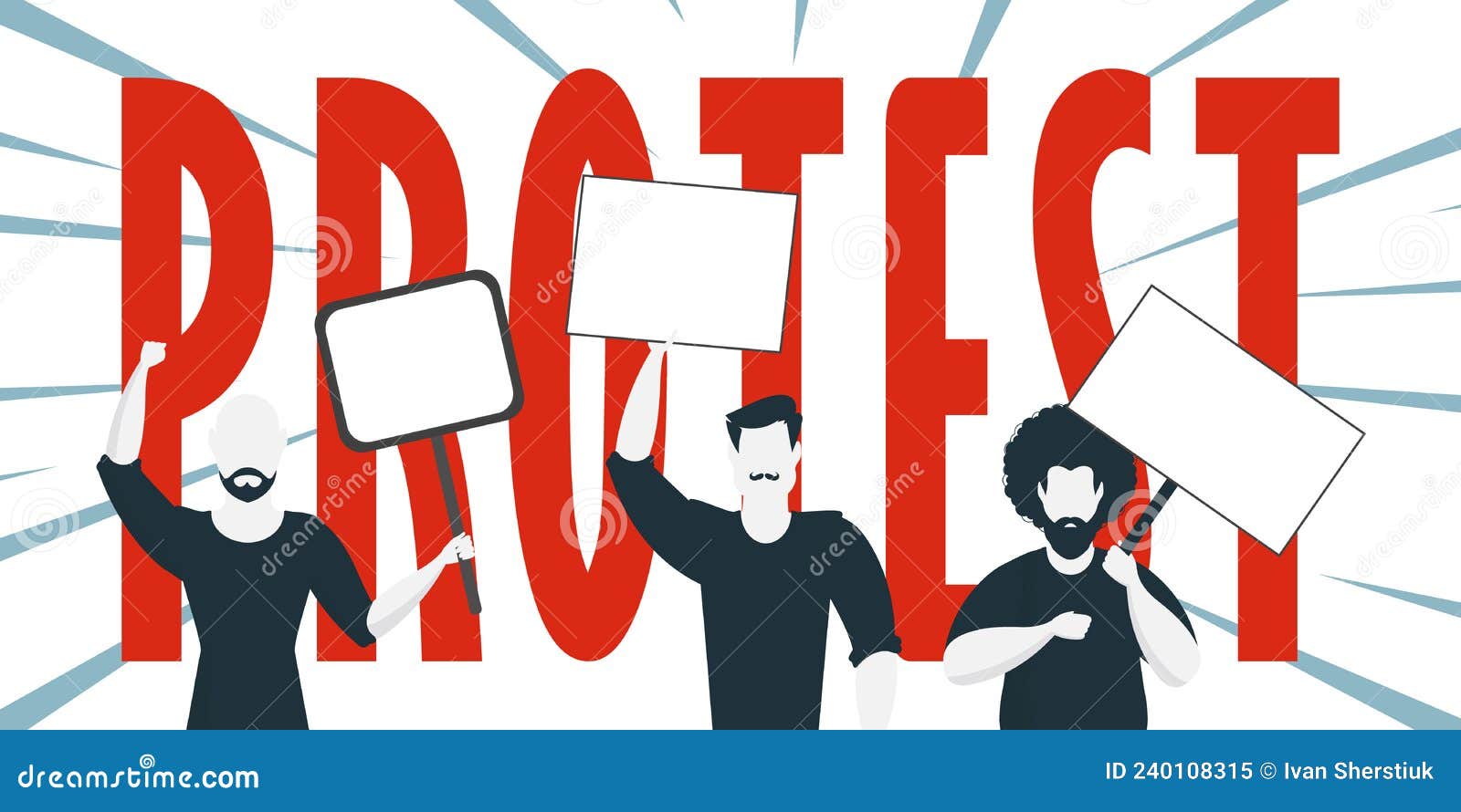 Protest Banner. Men Protest with Banners. Strike Concept. Vector ...