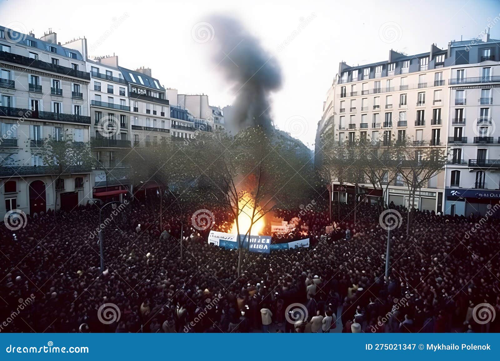 Protest in the City and Fire, Strike. Neural Network AI Generated Stock ...
