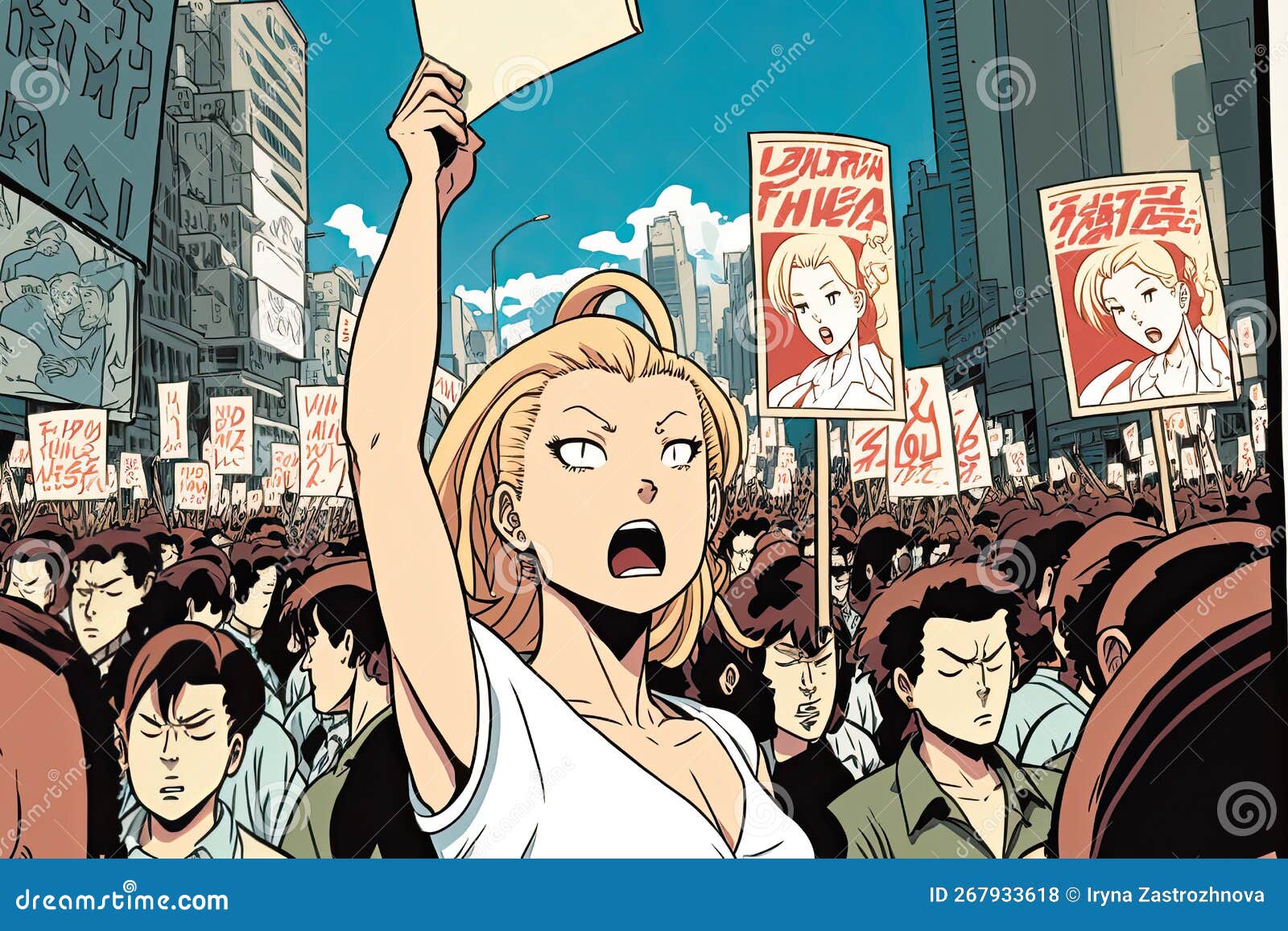 Protest in the City Square, Dissatisfied People. Anime Image ...