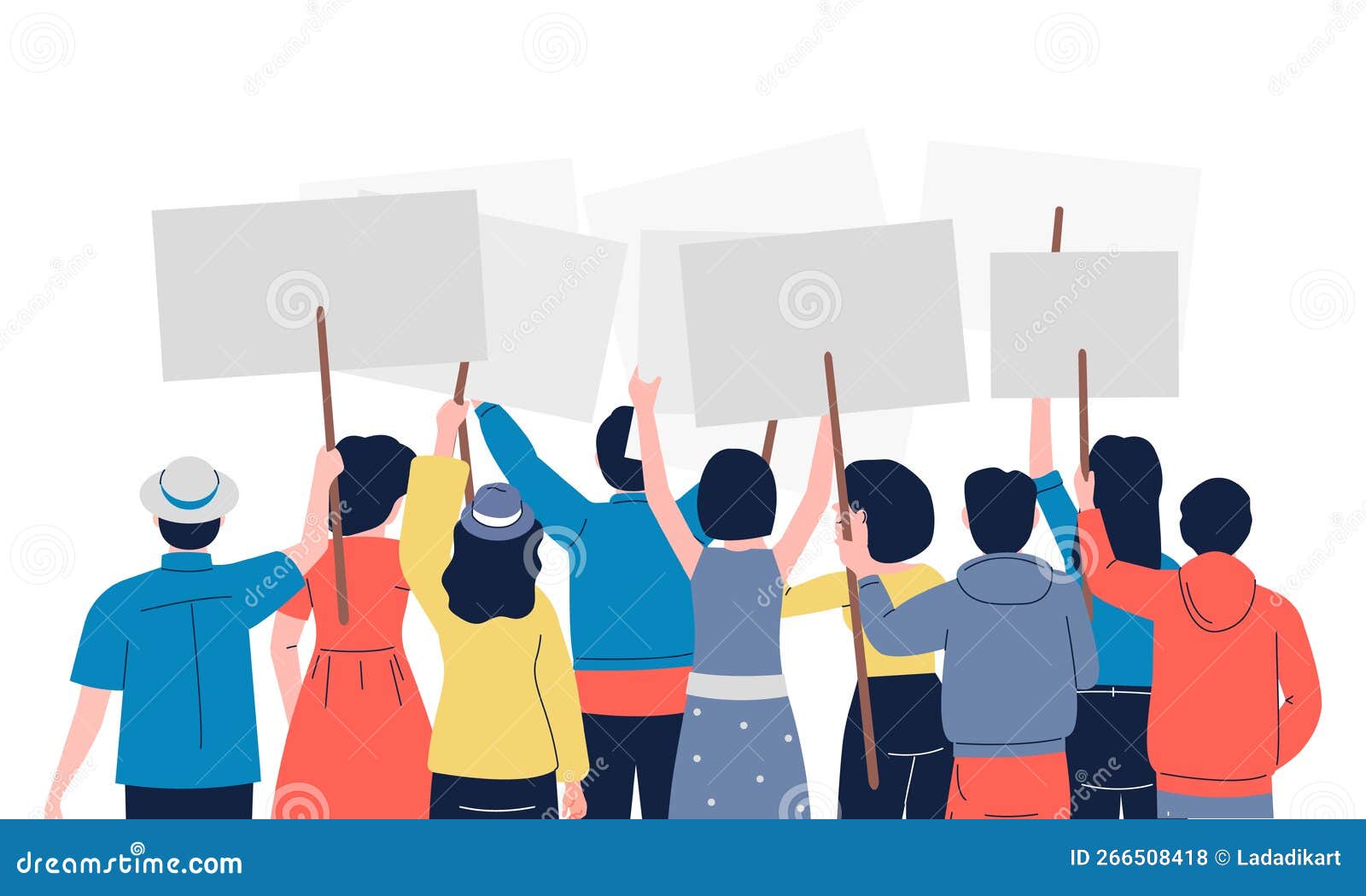 Protest Crowd with Placards and Banners Stand Backs. Demonstrations or ...