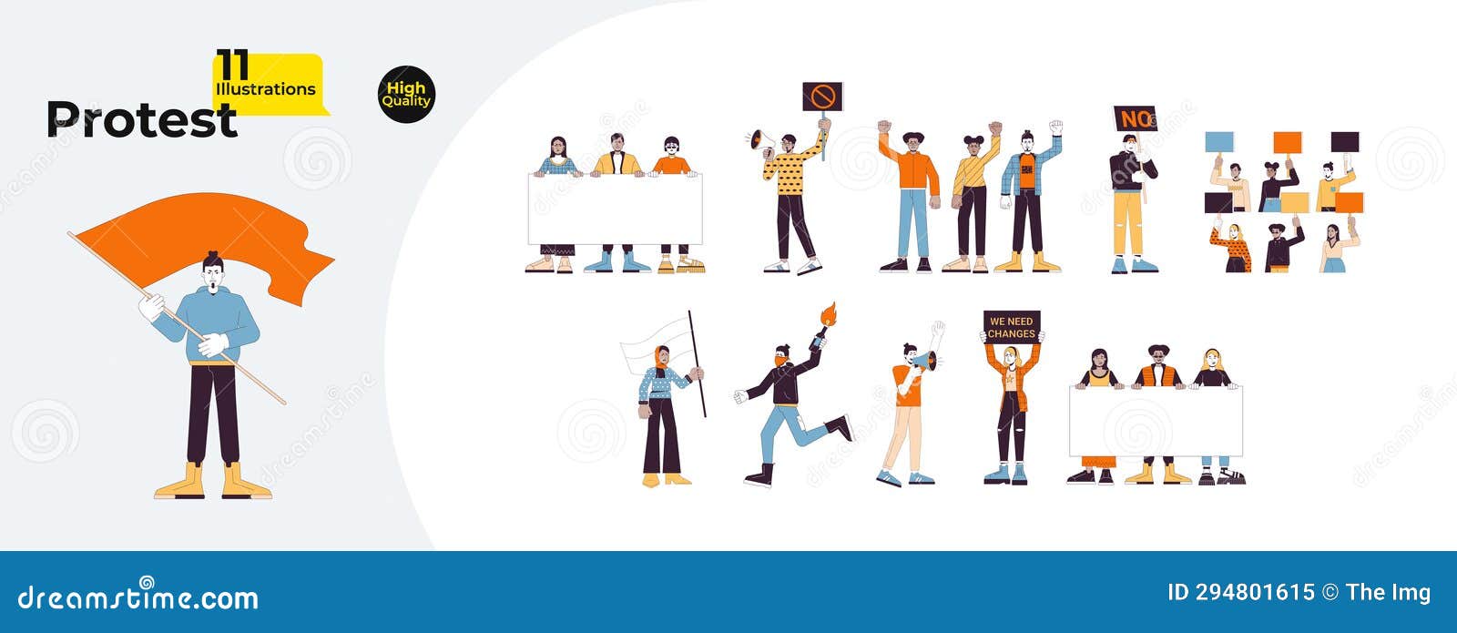 Protest Demonstration Line Cartoon Flat Illustration Bundle Stock ...