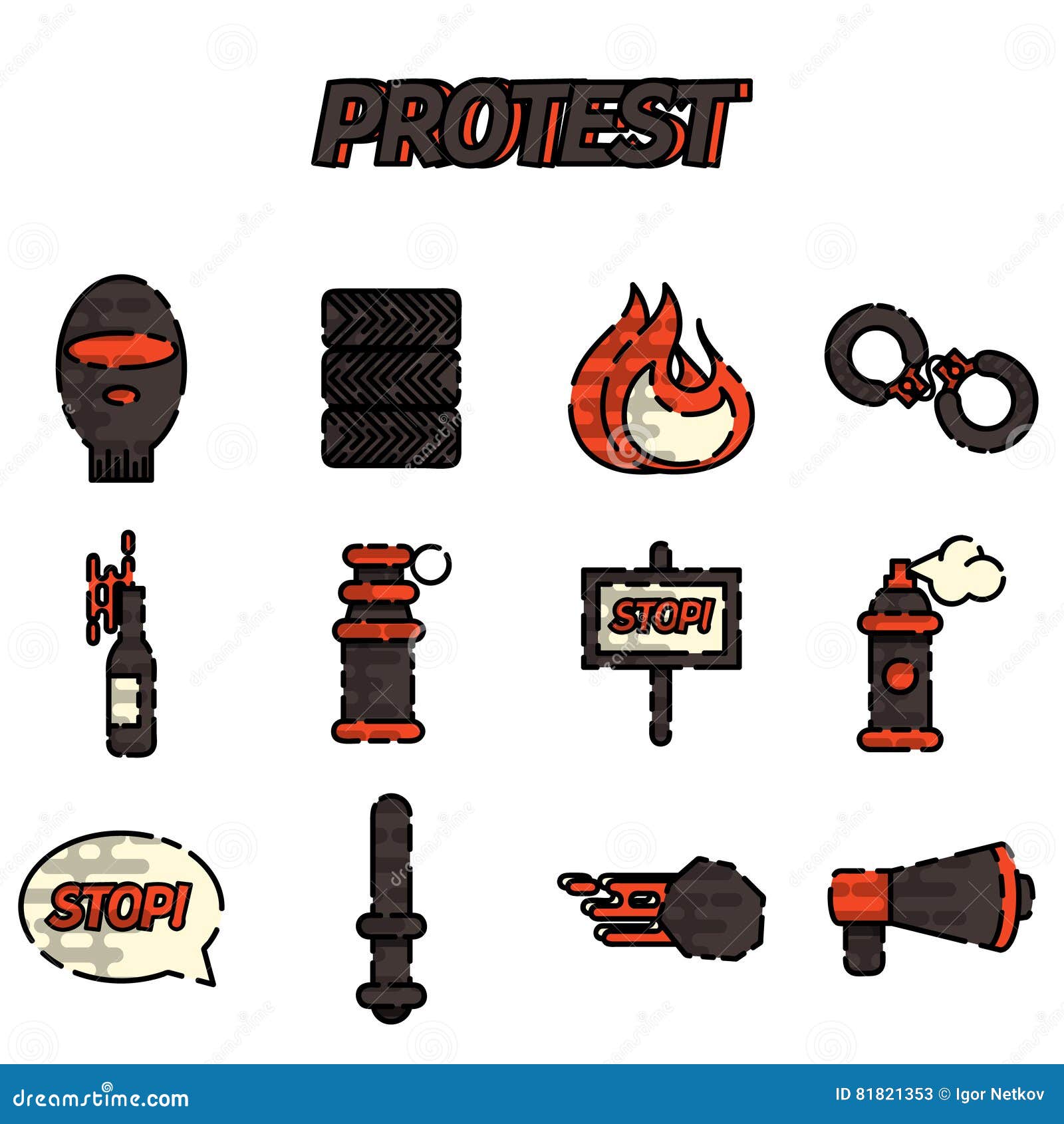 Protest flat icon set stock vector. Illustration of prisoner - 81821353