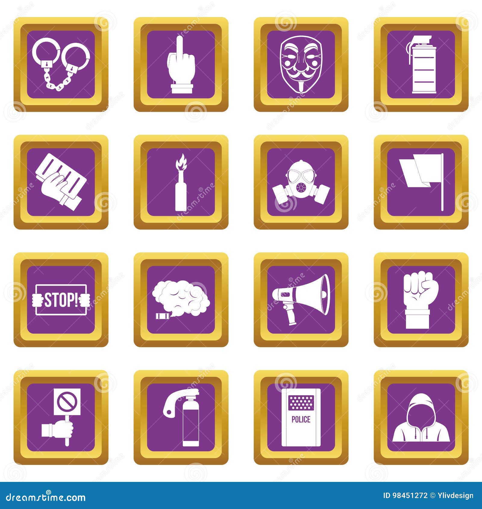 Protest icons set purple stock vector. Illustration of freedom - 98451272