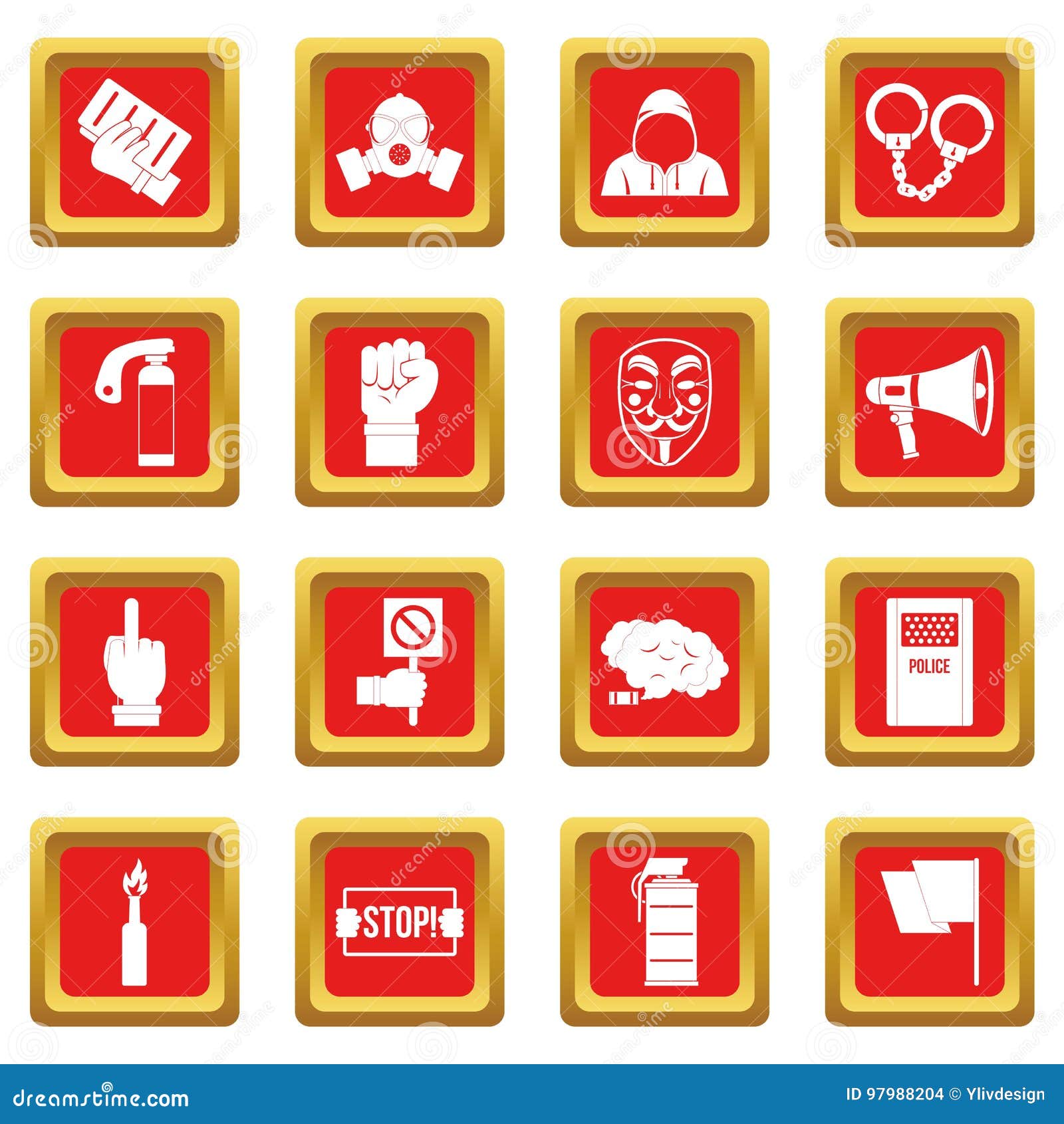 Protest icons set red stock vector. Illustration of fight - 97988204