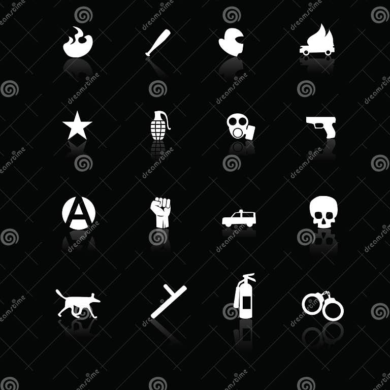 Protest Icons White on Black Stock Vector - Illustration of march, riot ...