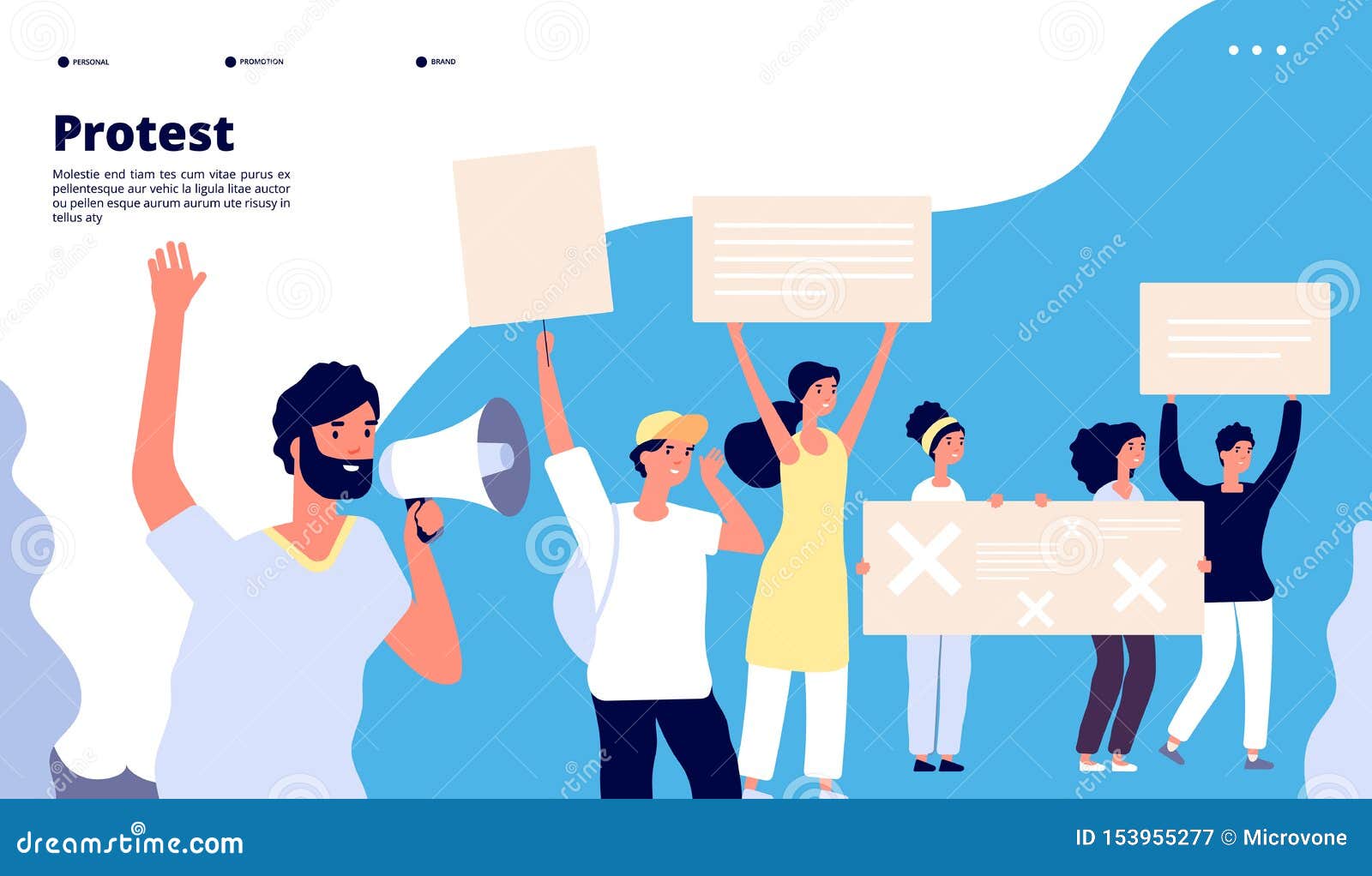 Protest Landing. Human Rights, People with Placards, Protesting ...