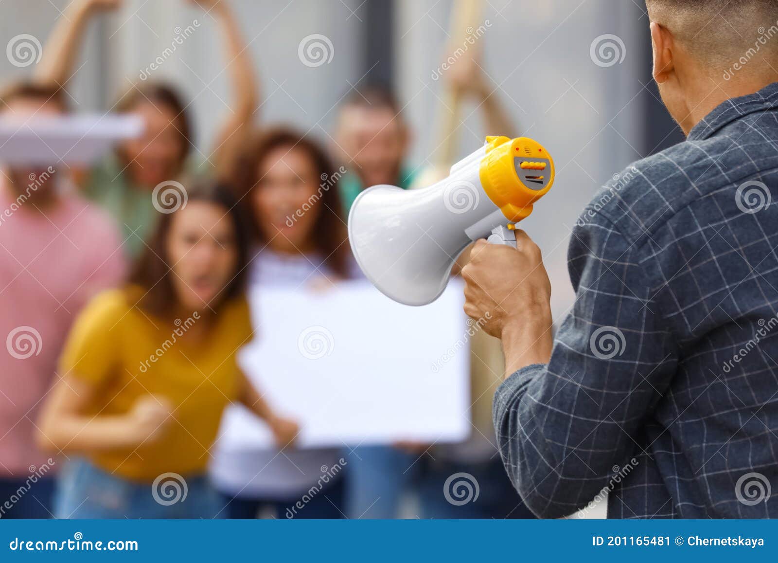 Protest Leader with Megaphone Talking To Crowd Outdoors Stock Image ... Protest Leader with Megaphone Talking To Crowd Outdoors Stock Image ...