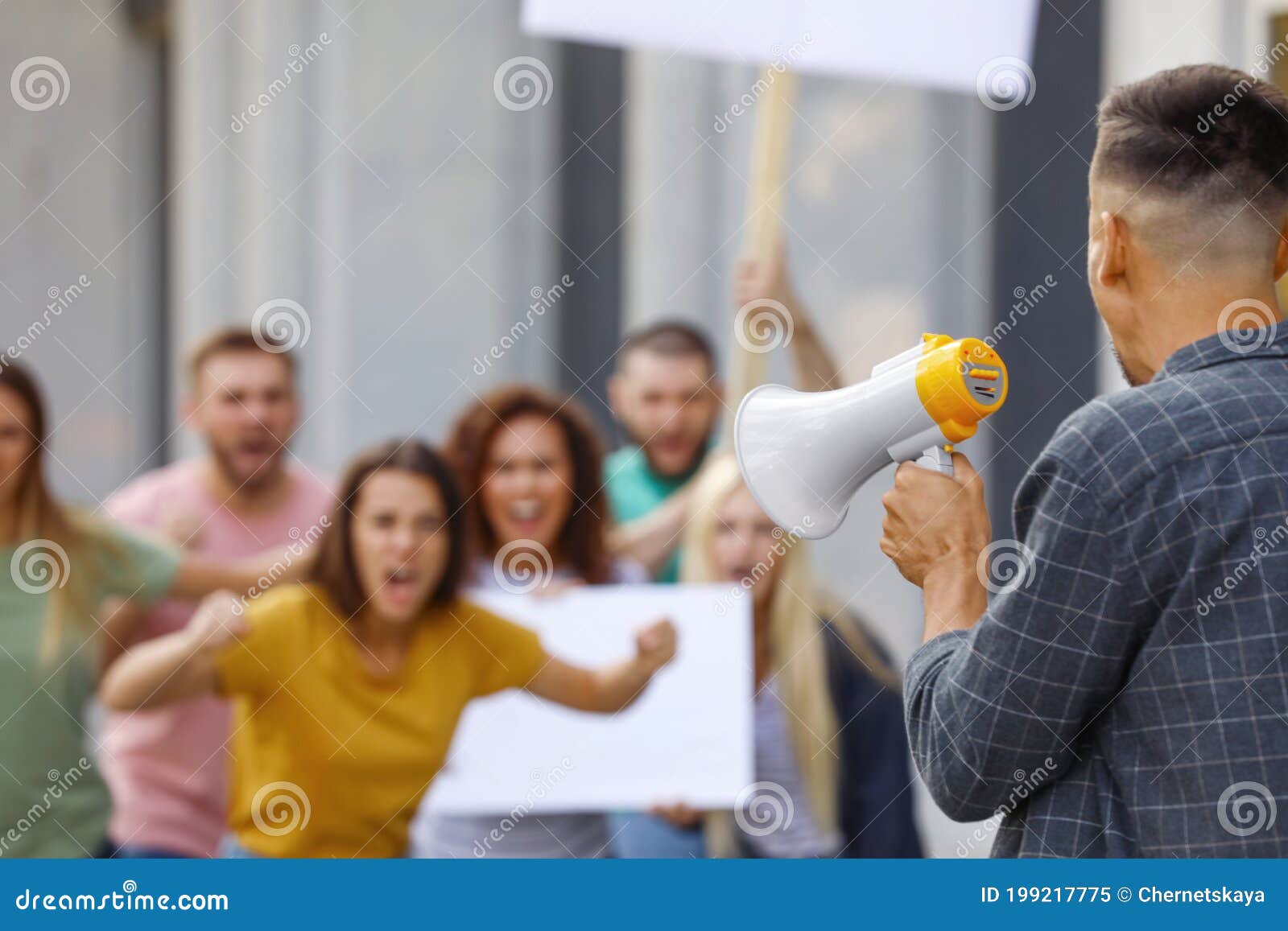 Protest Leader with Megaphone Talking To Crowd Stock Image - Image of ... Protest Leader with Megaphone Talking To Crowd Stock Image - Image of ...