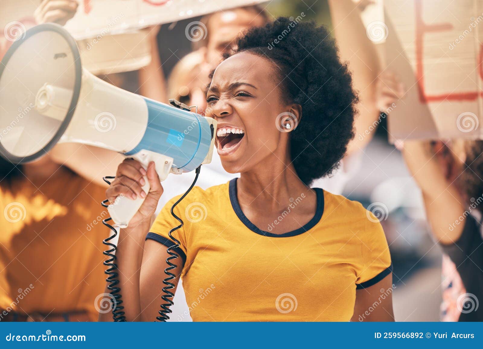 Protest, Megaphone and Speech of Angry Black Woman at Rally ... Protest, Megaphone and Speech of Angry Black Woman at Rally ...