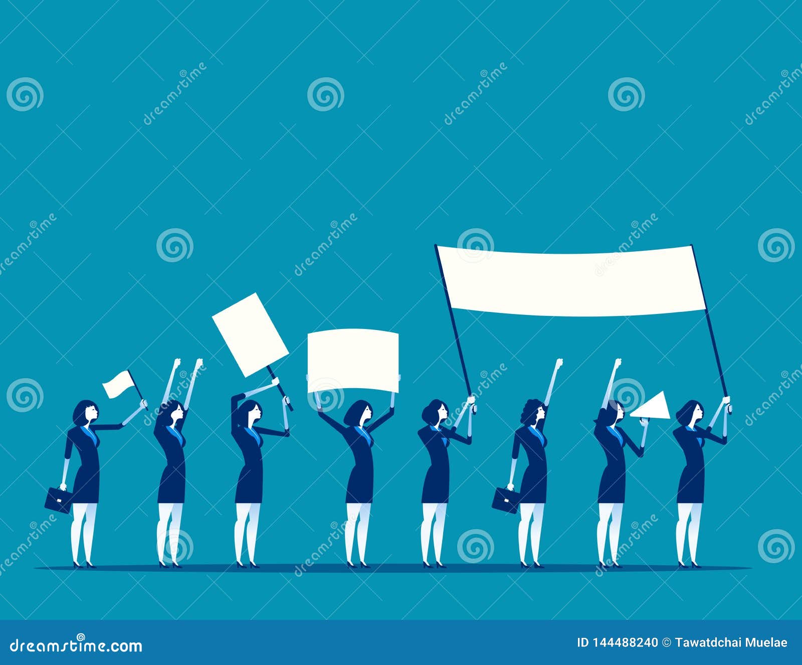Protest. Men Holding Flags in a Row. Concept Business Vector ...