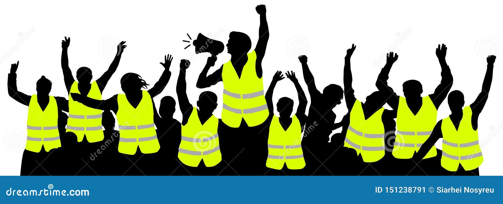 Protest Movement of Yellow Vests. Crowd People Silhouette Vector Stock ...