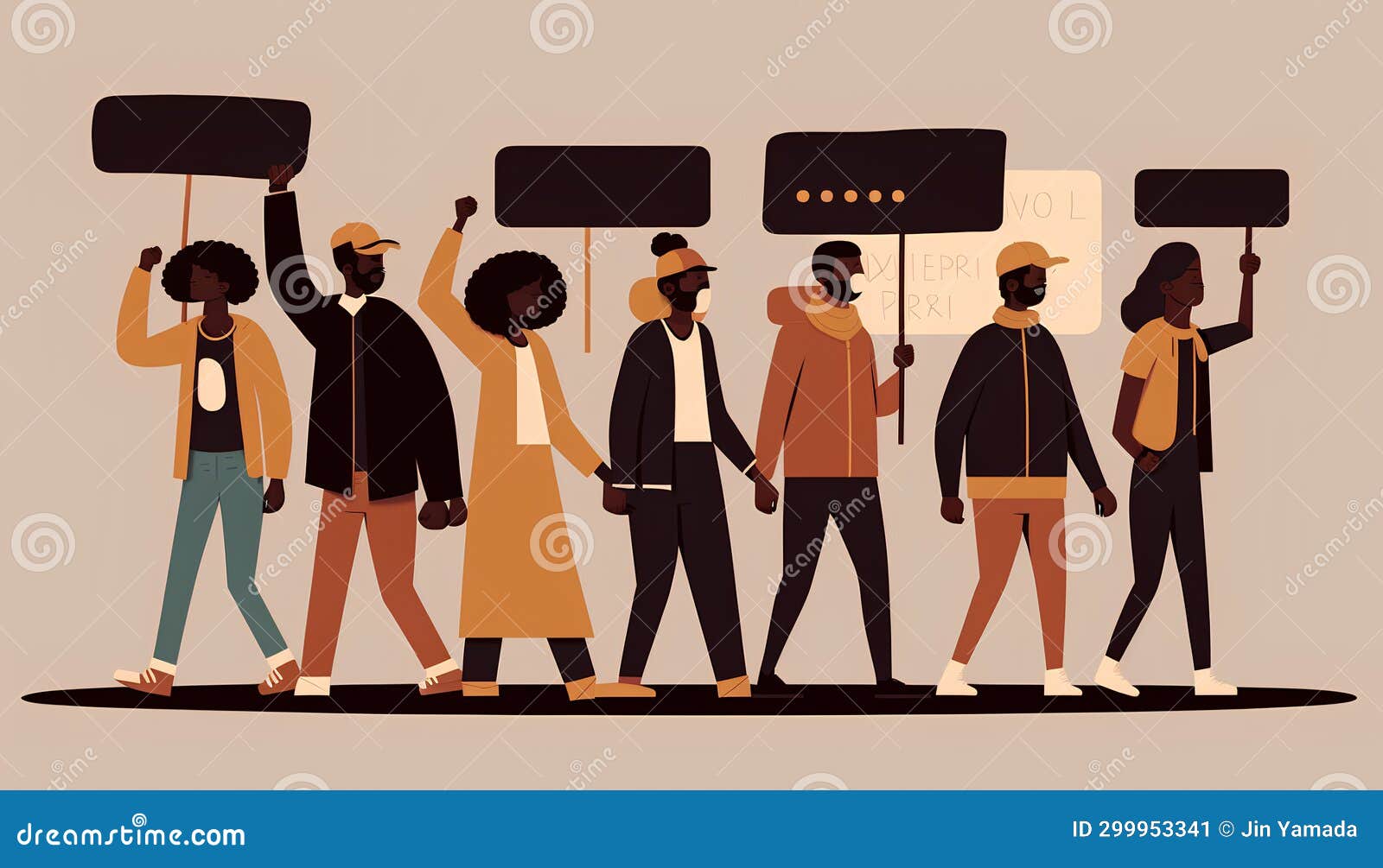 Protest People with Placards. Vector Illustration in Flat Style Stock ...