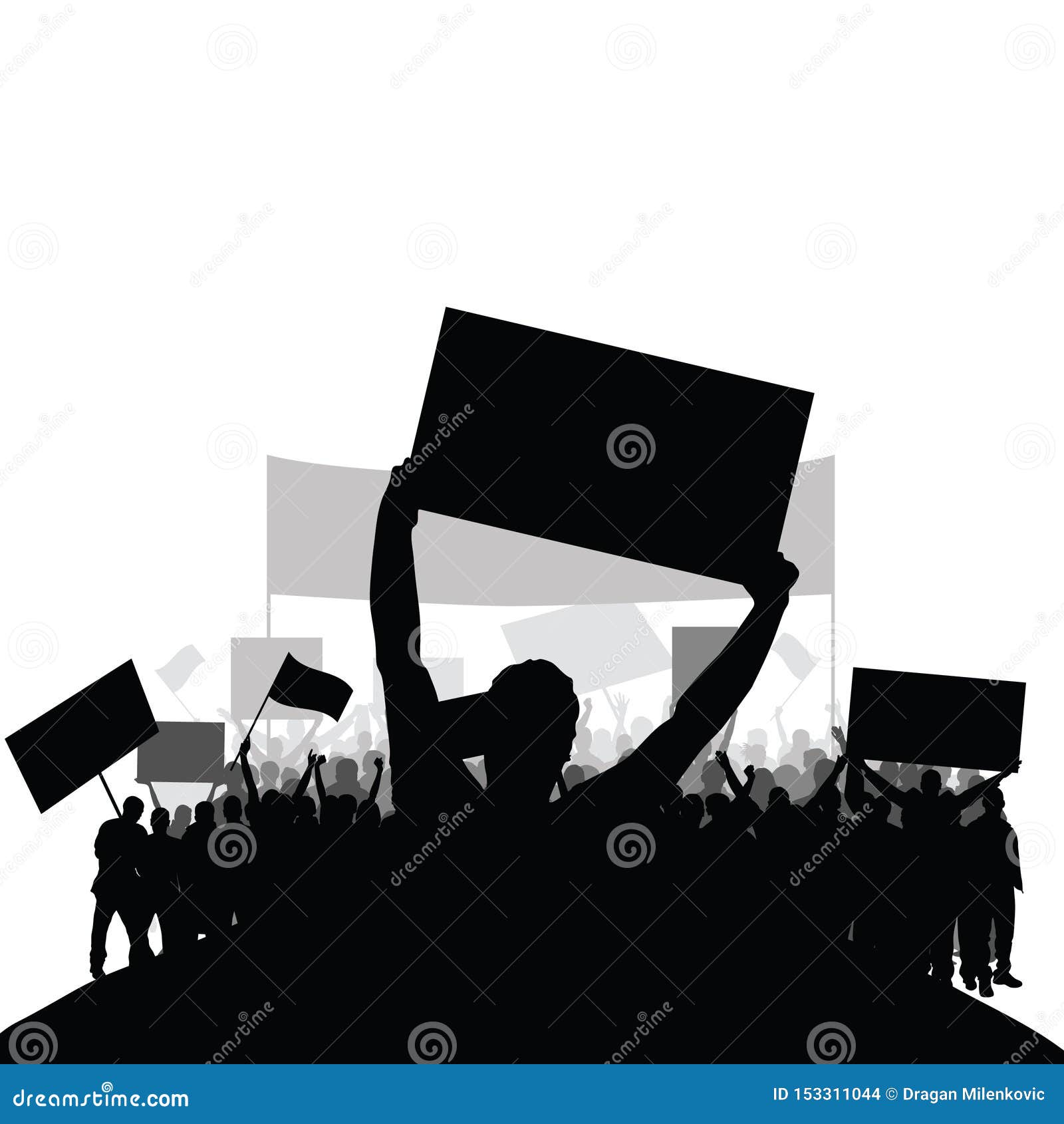 Protest People Silhouette Vector with Group in the Back Set Two Stock ...