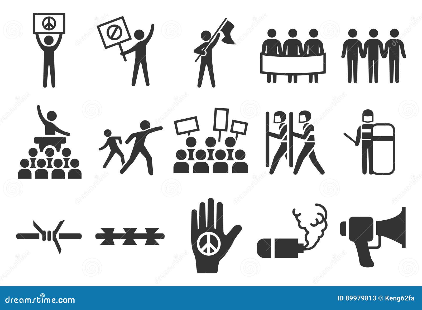 Protest and riot icons stock vector. Illustration of sign - 89979813