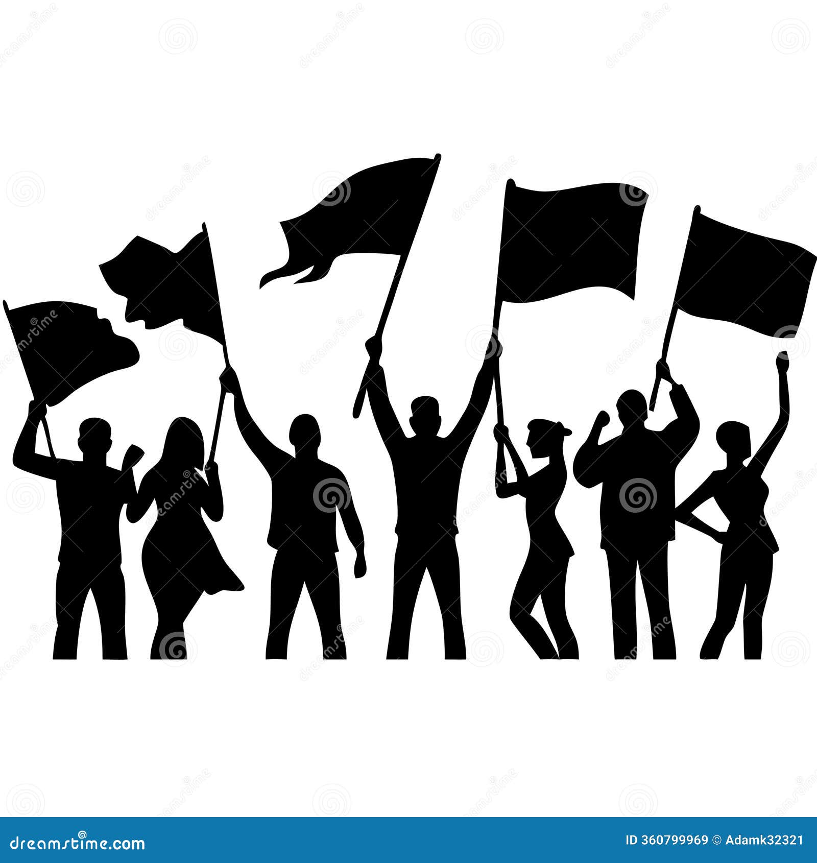 Protest Silhouette Vector Crowd Holding Flags Demonstration Unity ...