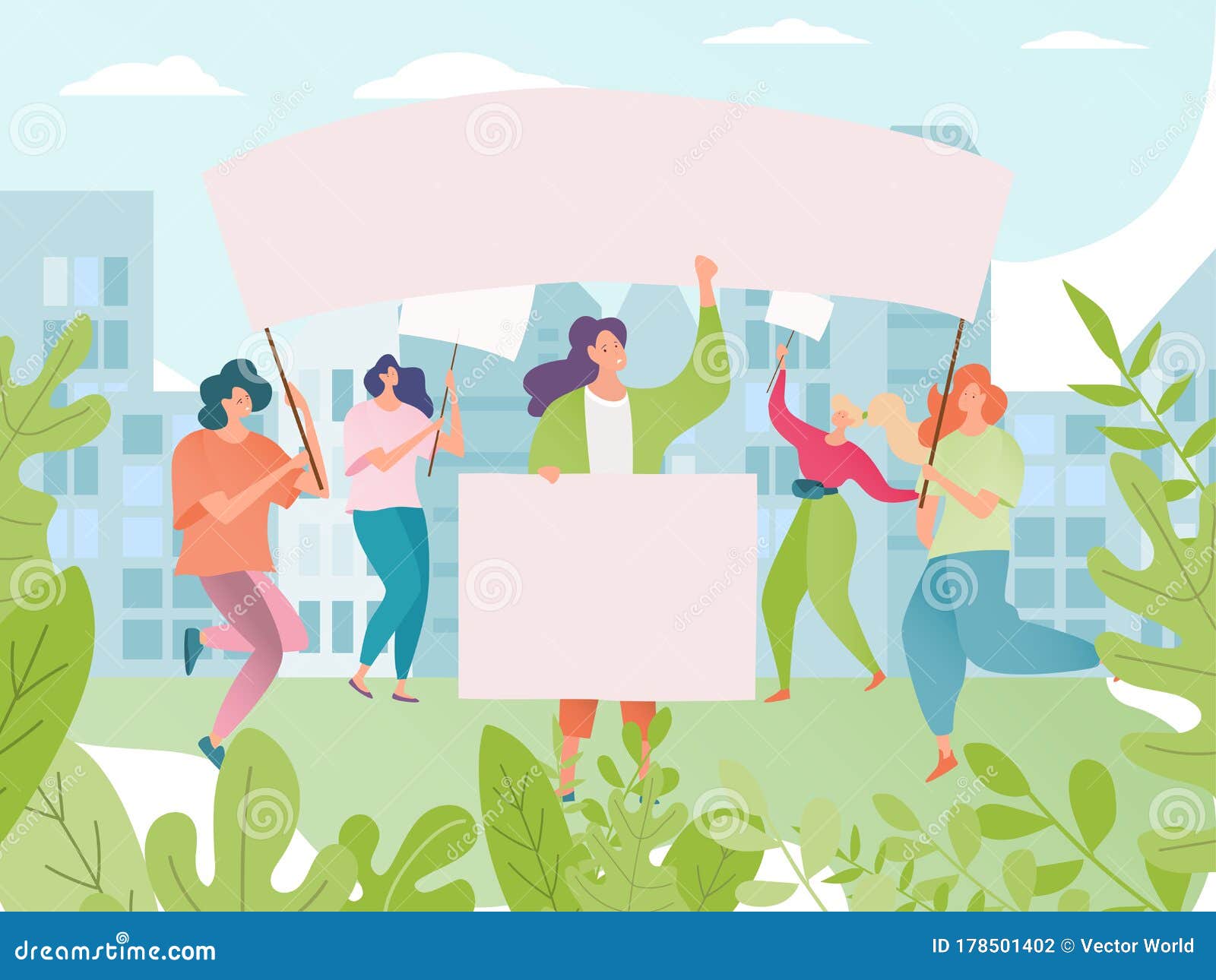 Protest Vector Illustration Crowd Of Woman Cartoon Characters