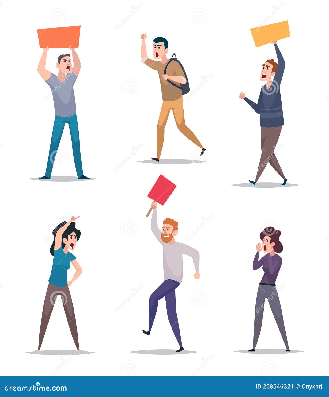 Protested Characters. Agressive Crowd Holding Protested Banners Exact ...