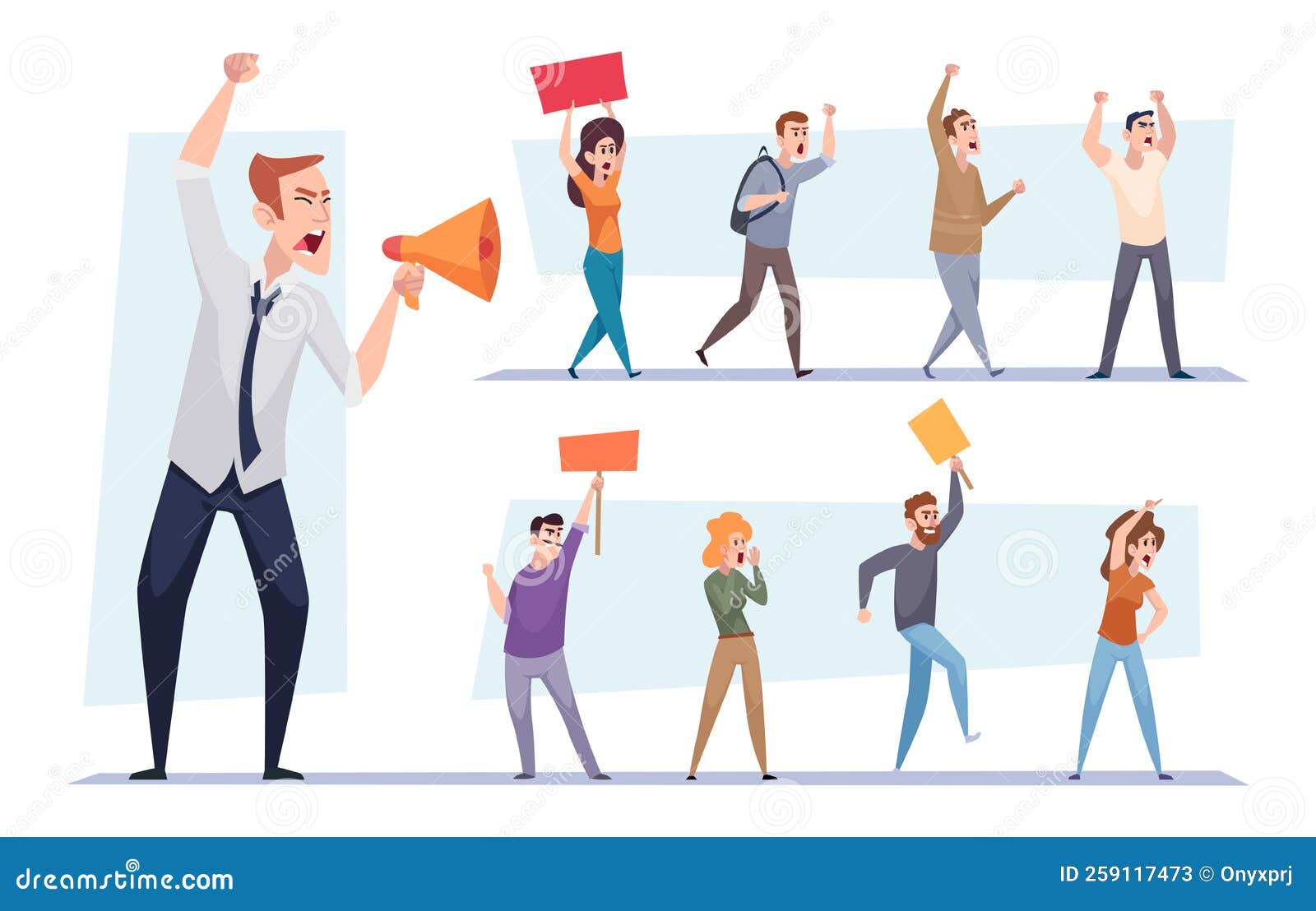 Protested People. Strike Crowd with Banners Holding Demonstration ...