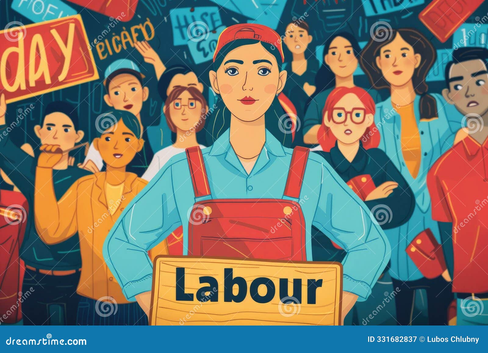 Protester with Labour Sign at a Rally Stock Illustration - Illustration ...