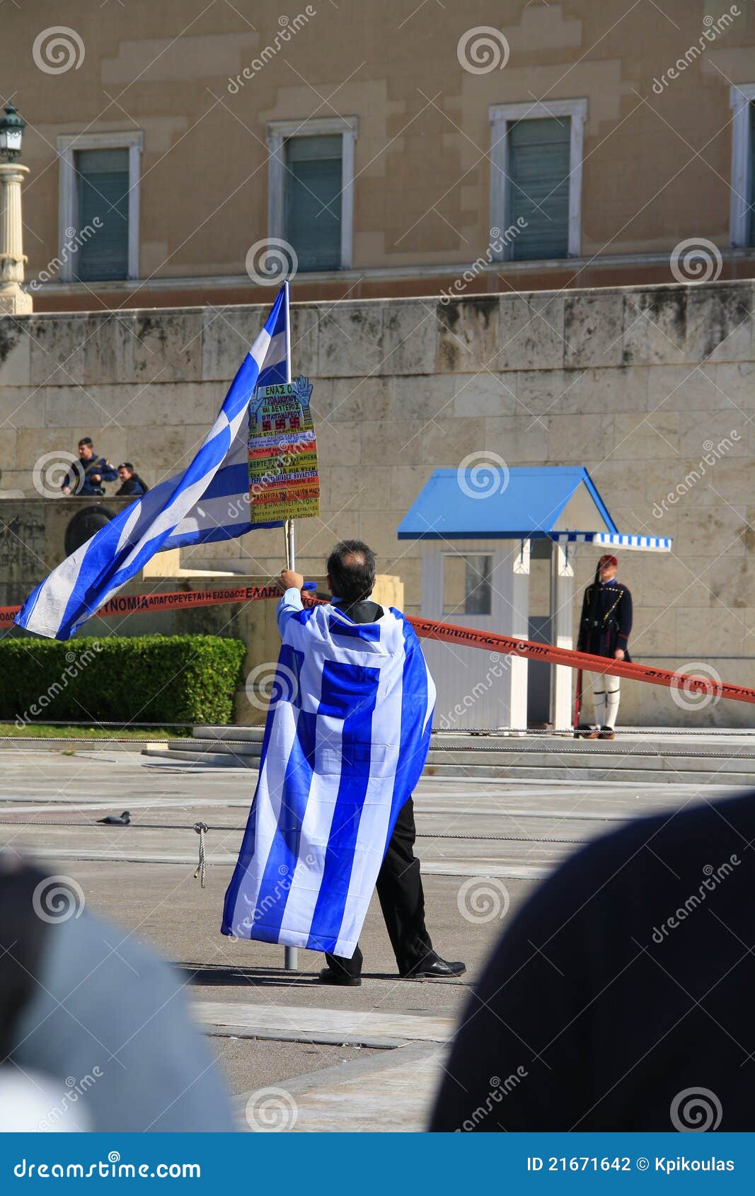 Protester Waving Flag in Front of Parliament Editorial Photography ...