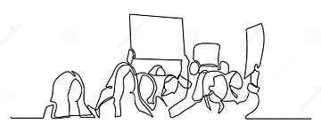 Protesters Crowd Simple Black and White Vector Backview. One Continuous ...