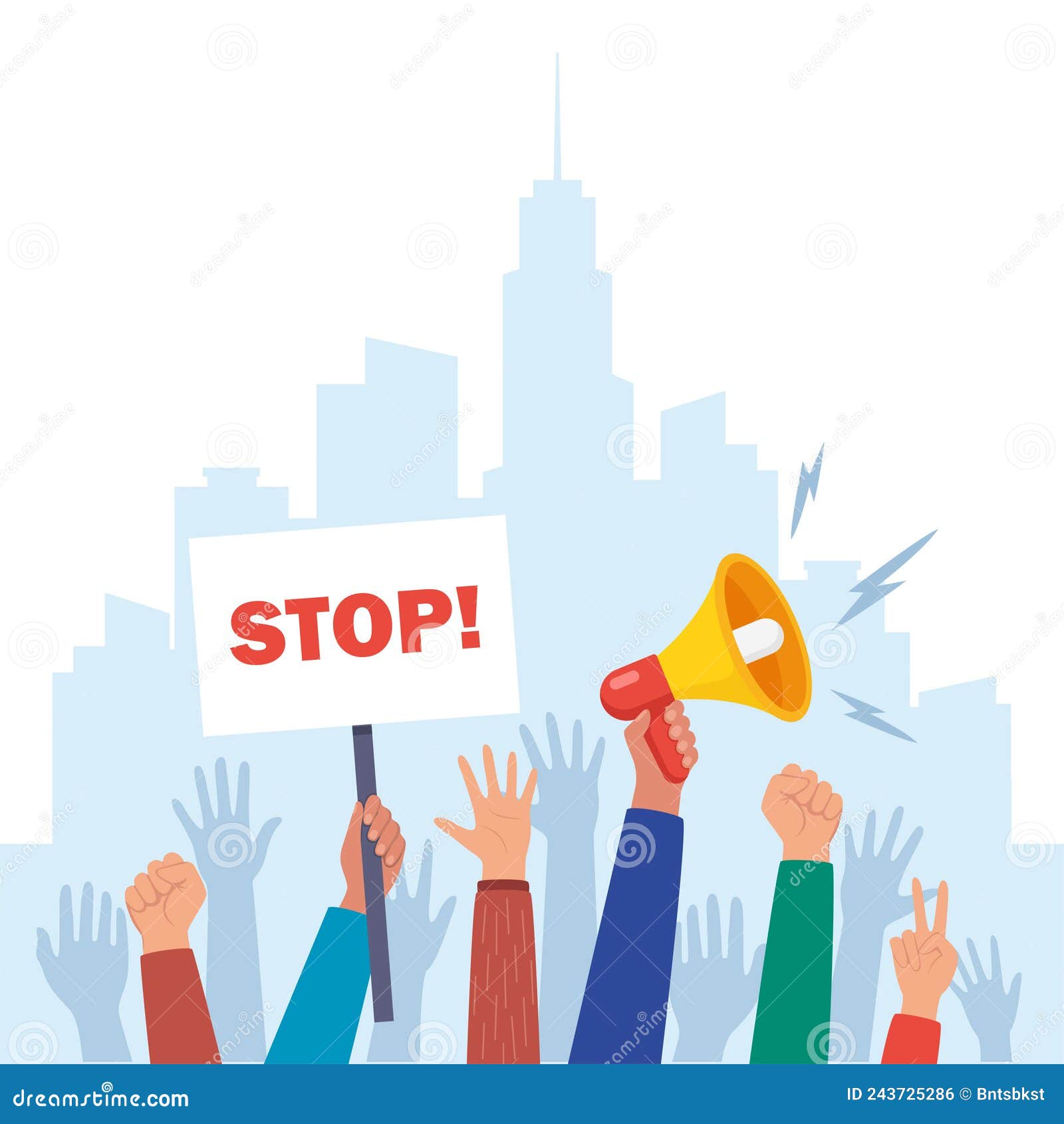 Protesters Hands. Multiracial Fists Hands Up Vector Illustration ...