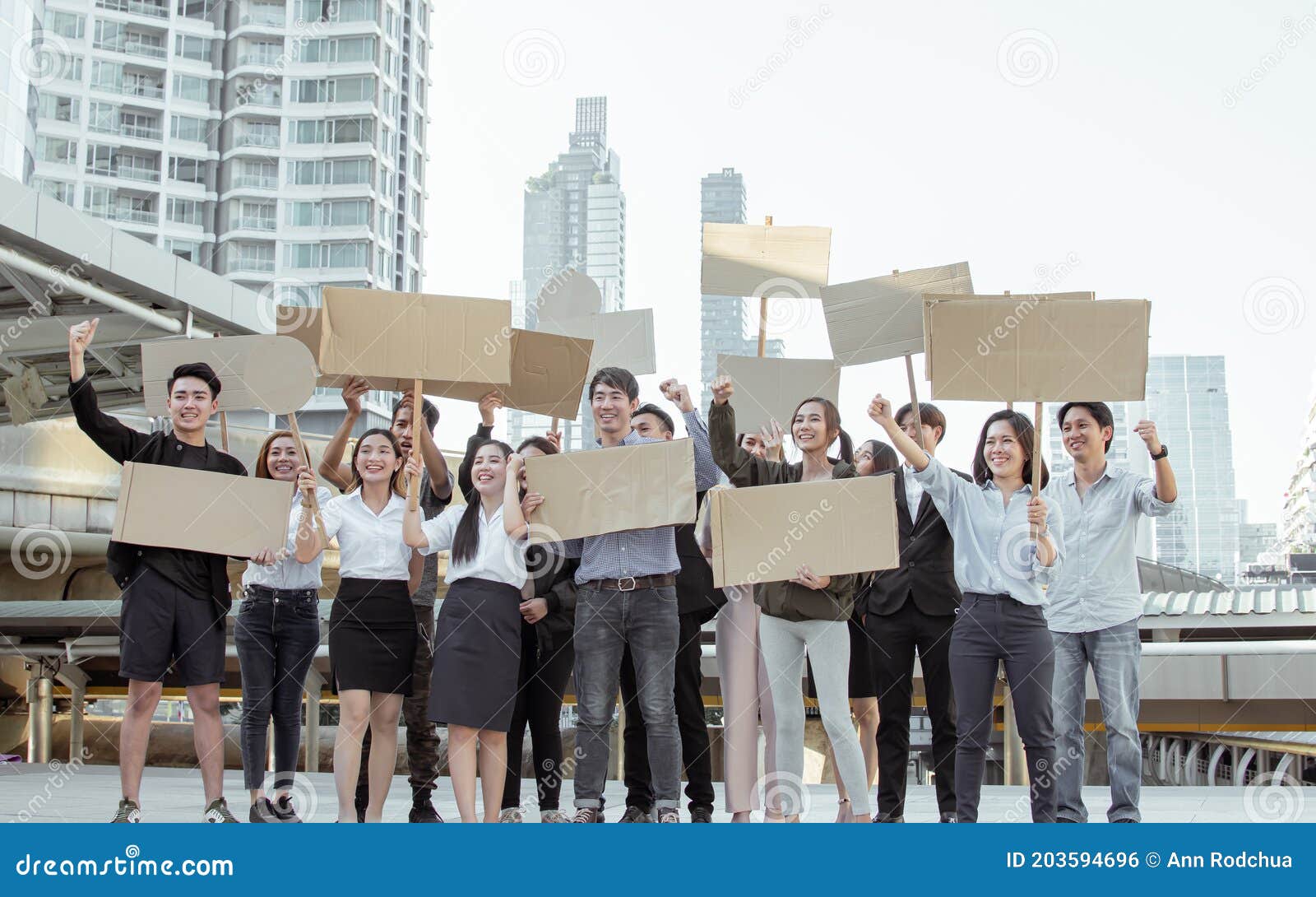 Protesters Standing, Holding Signs and Shout Out Stock Photo - Image of ...