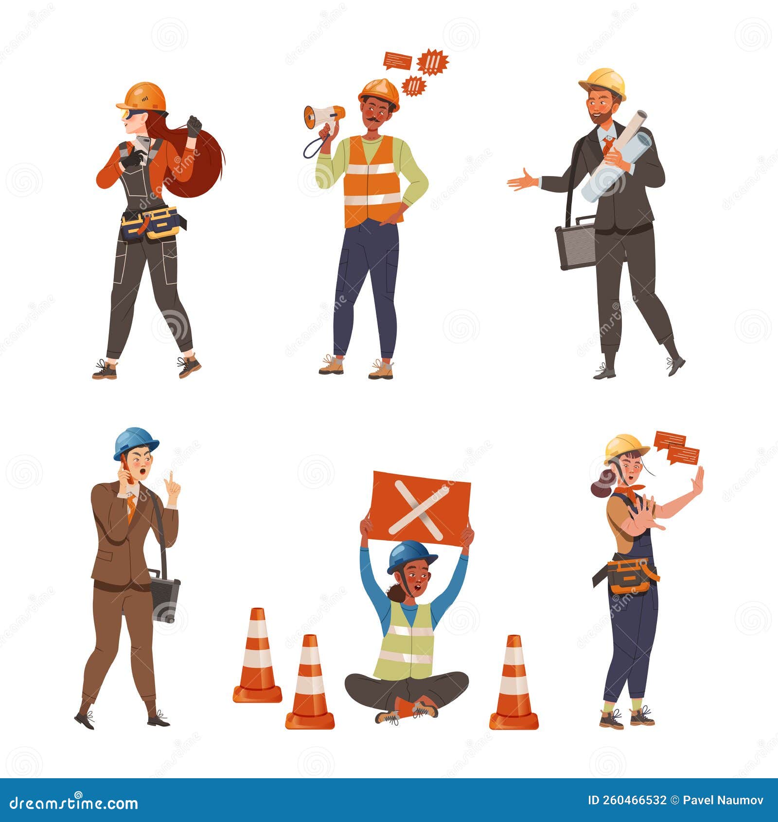 Protesting Construction Workers Set. Activists with Placards, Rights ...